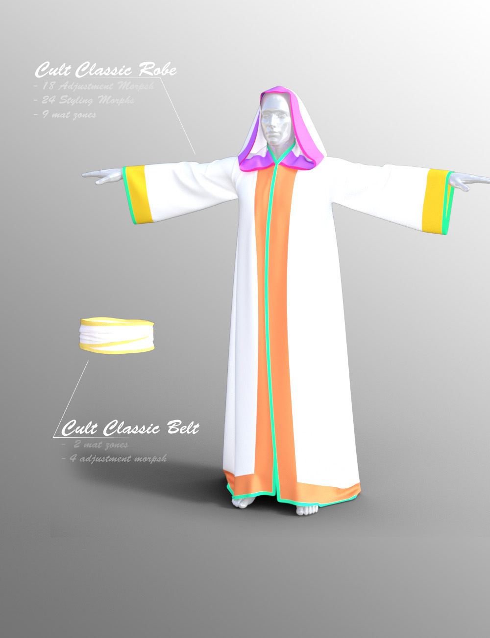 dForce SsR Cult Classic Robe for Genesis 3 and 8 | Daz 3D
