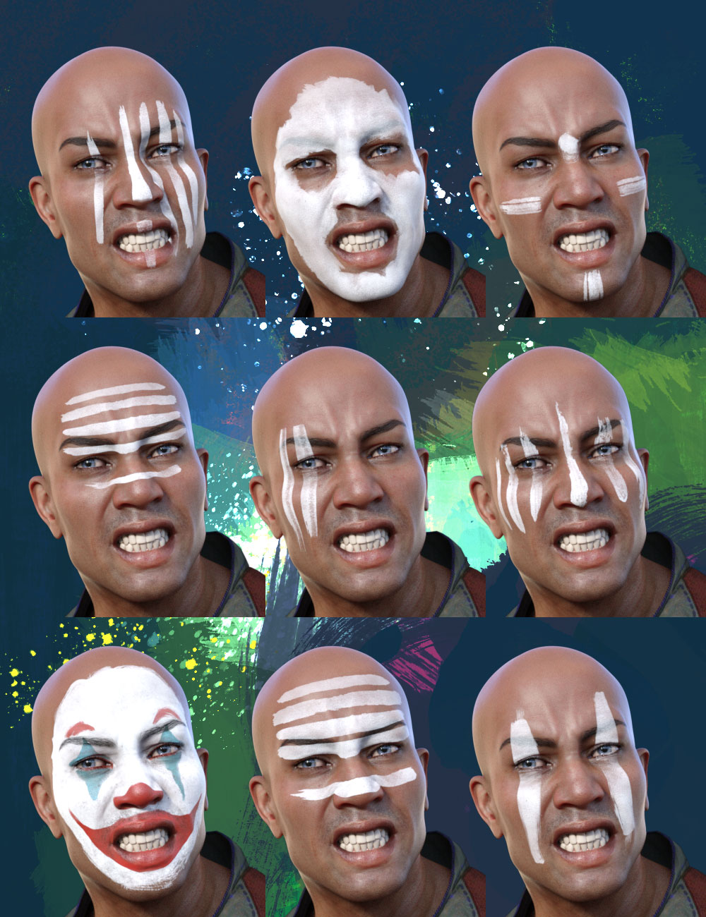 Brush Strokes Photoshop Brushes and Genesis 8 Male Face Overlays | Daz 3D
