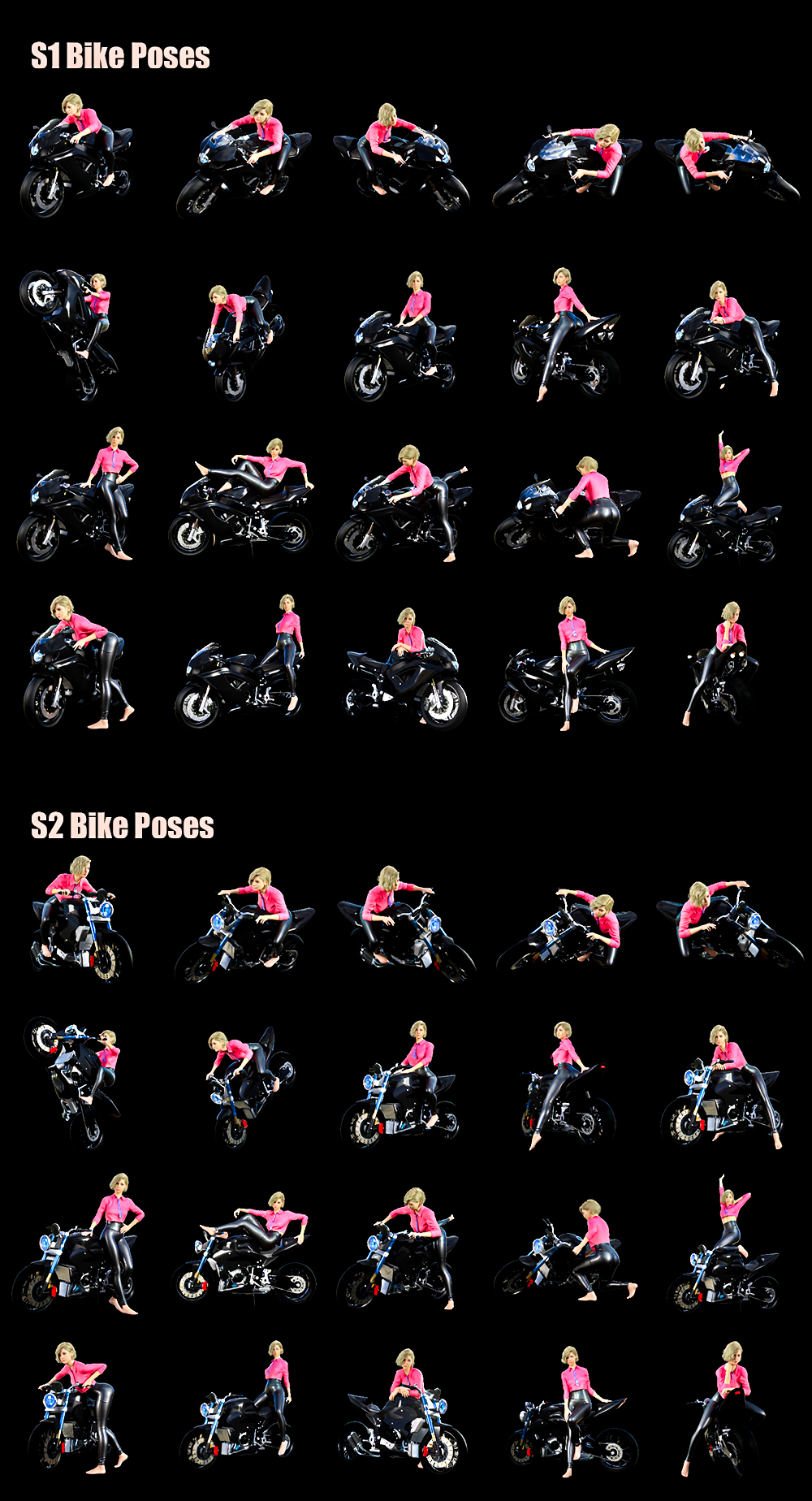 Street Bike Construction Kit Poses for Genesis 8 and 8.1 Female | Daz 3D