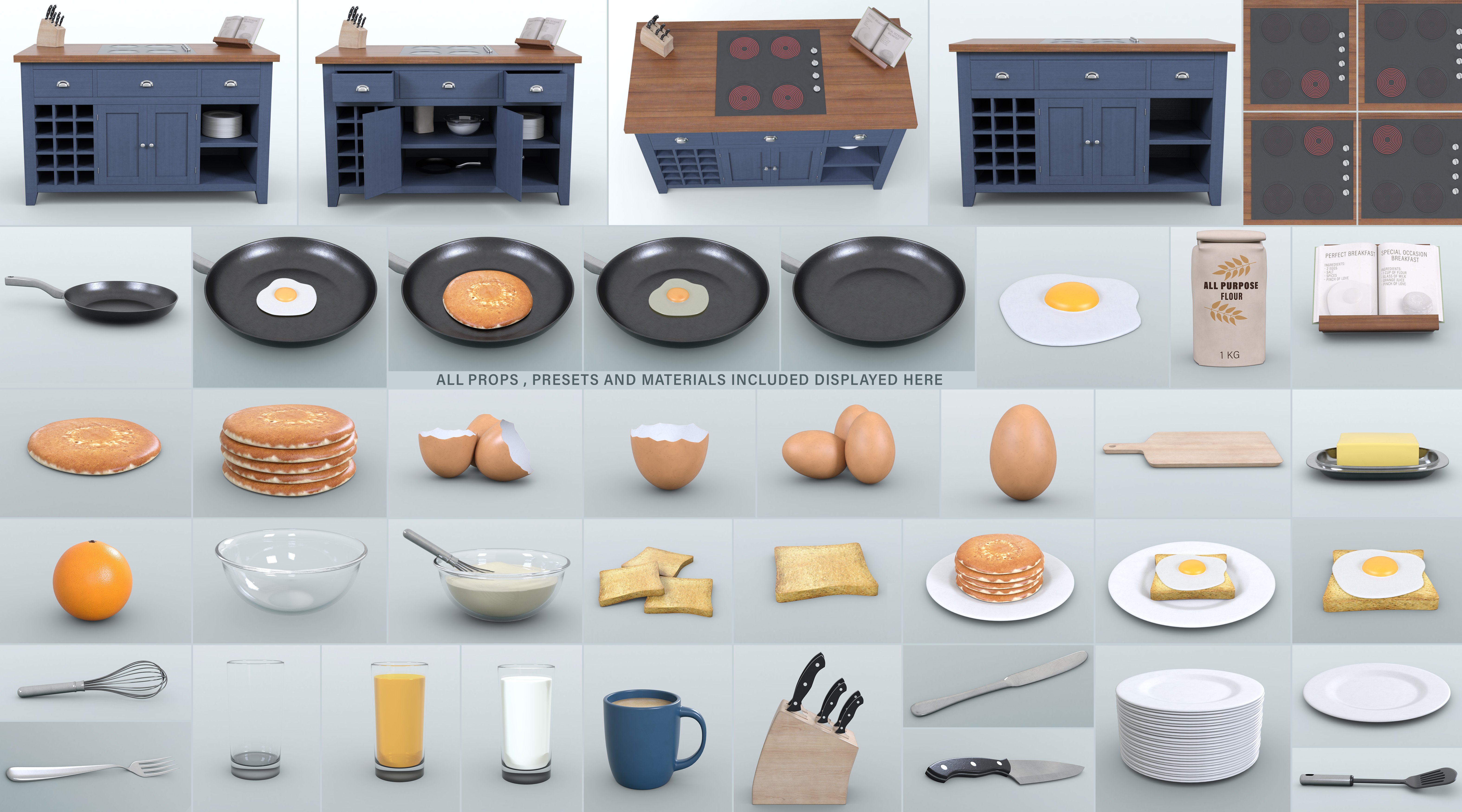 Z Let's Make Breakfast Props and Poses for Genesis 8 and 8.1 | Daz 3D