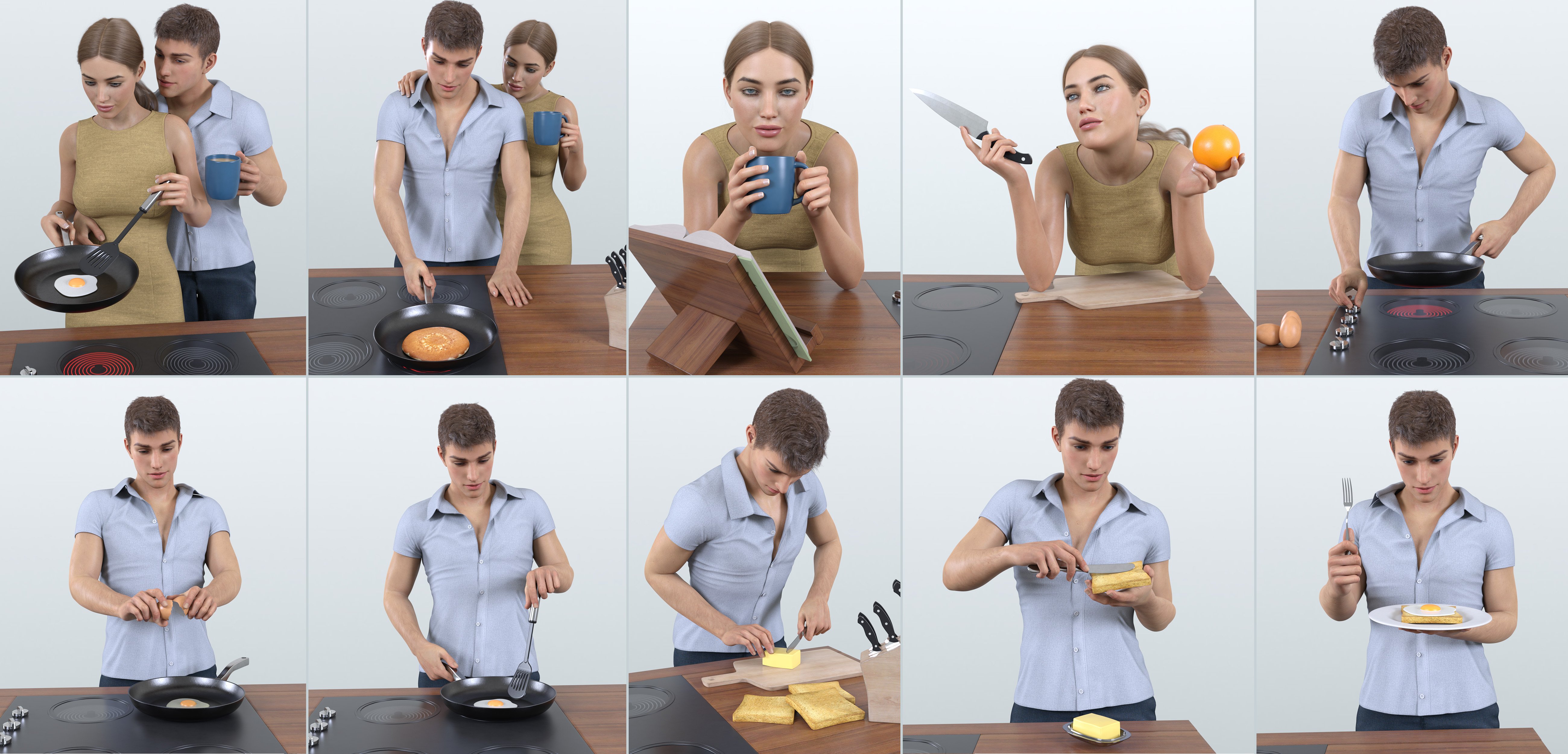 Z Let's Make Breakfast Props and Poses for Genesis 8 and 8.1 | Daz 3D