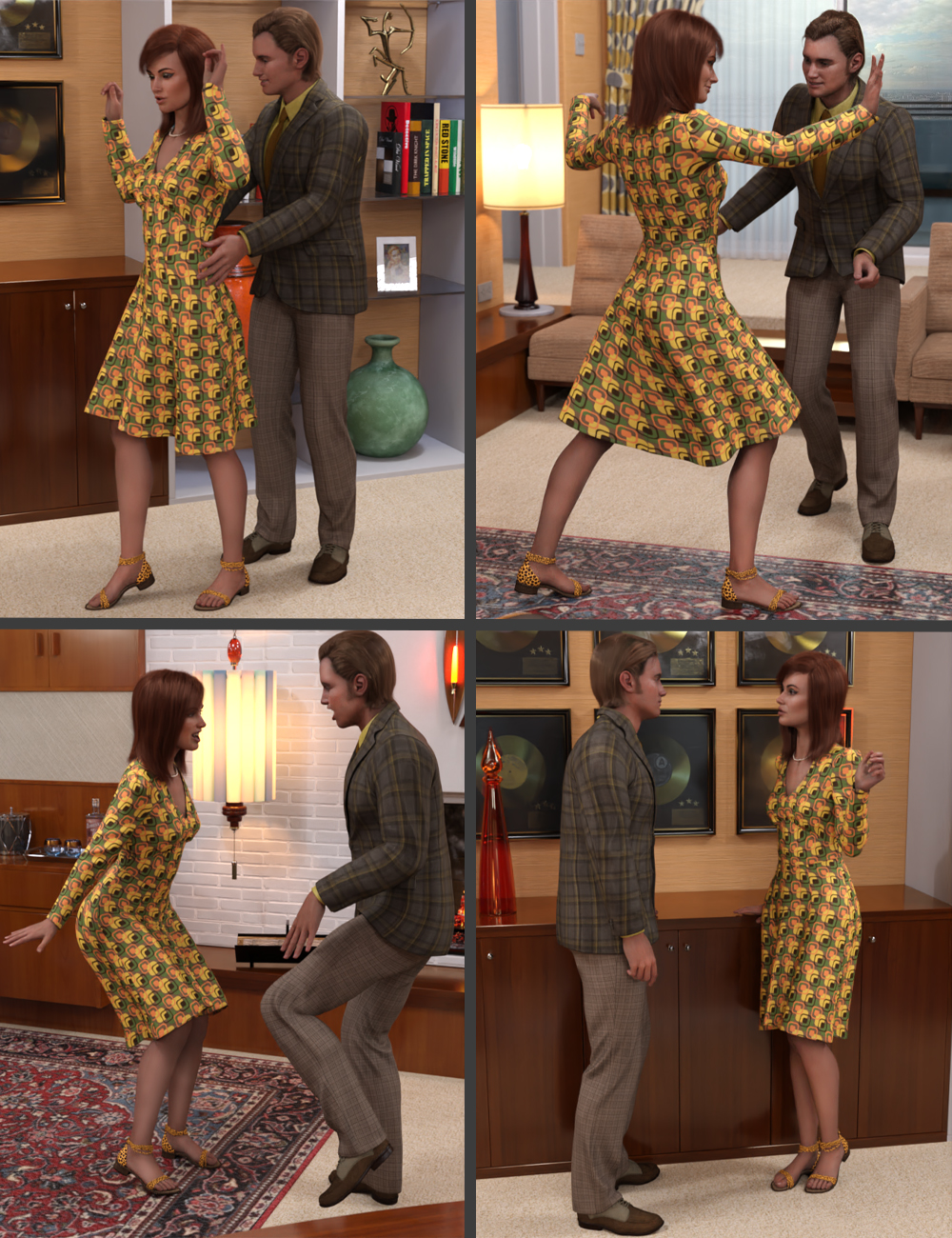 Poses for Retro Living Room for Jacqueline 8.1 and Michael 8.1 | Daz 3D