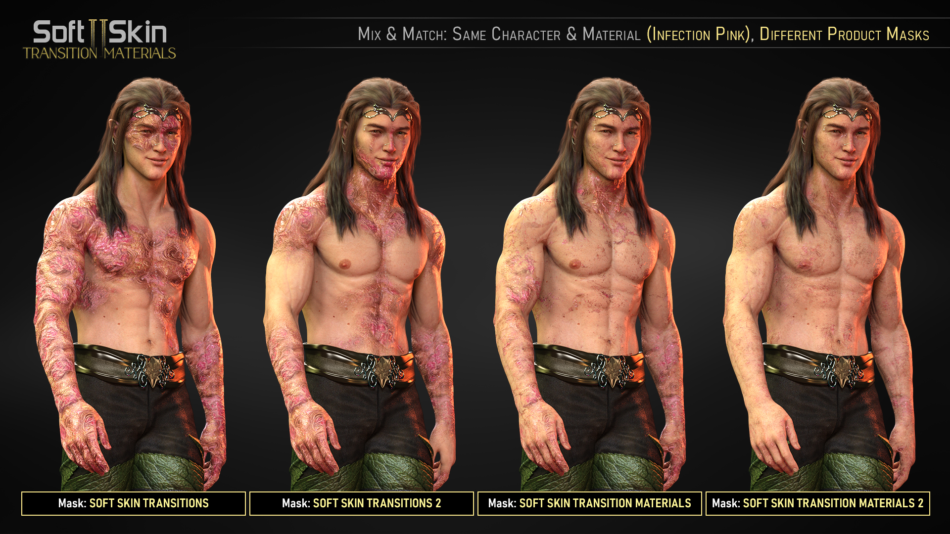 Soft Skin Transition Materials 2 for Genesis 8 and 8.1 Males | Daz 3D