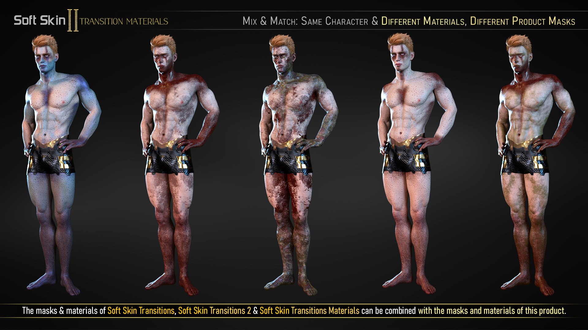 Soft Skin Transition Materials 2 for Genesis 8 and 8.1 Males | Daz 3D