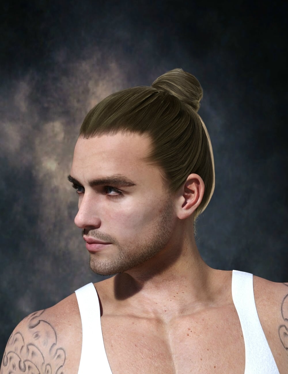 Tico Male Bun Hair for Genesis 9 Males | Daz 3D
