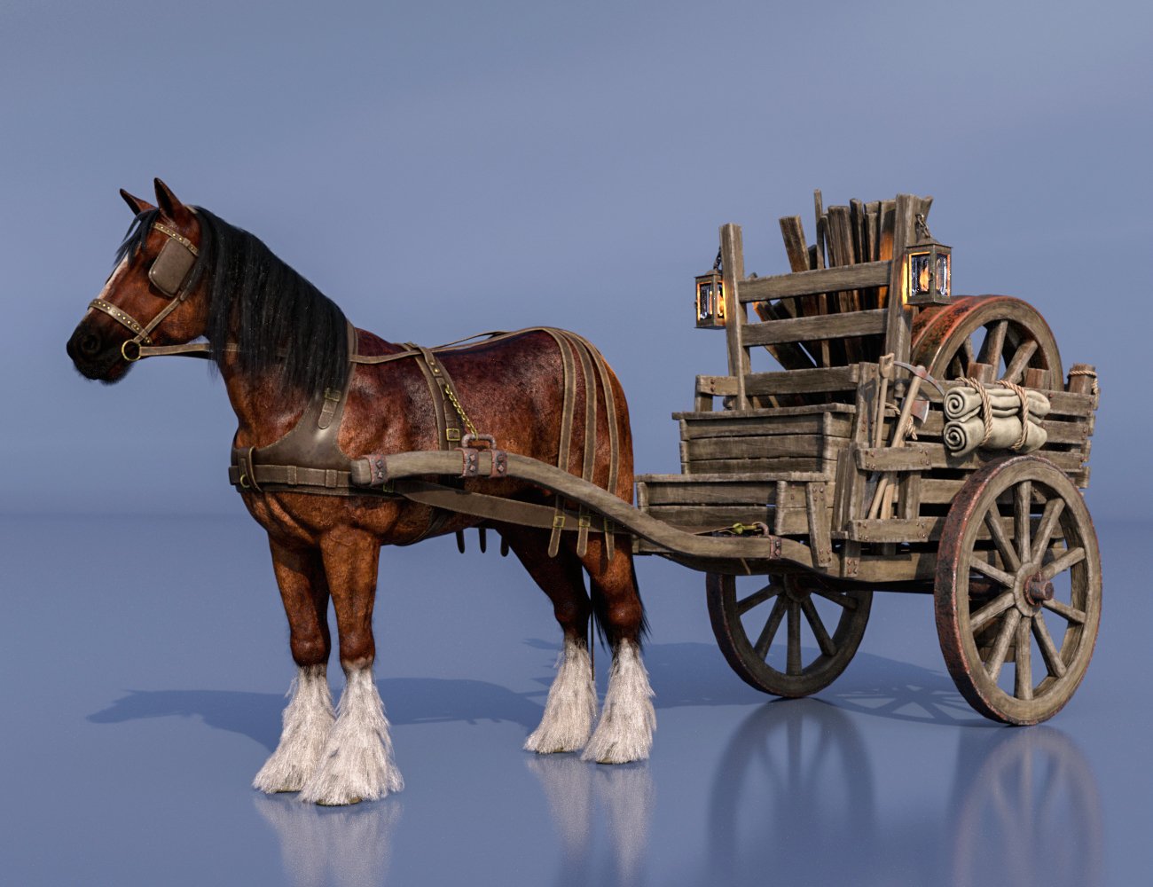 LoREZ Horse Two-Wheel Cart | Daz 3D