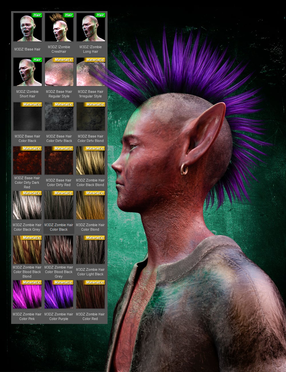M3DZ Zombie Hair Set for Genesis 8 and 8.1 Males | Daz 3D