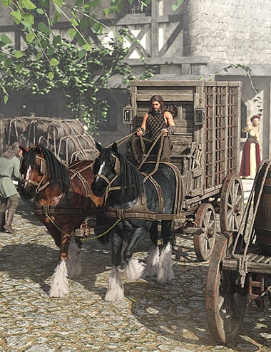 Four-Wheeled Cart for LoREZ Horse 2 | Daz 3D