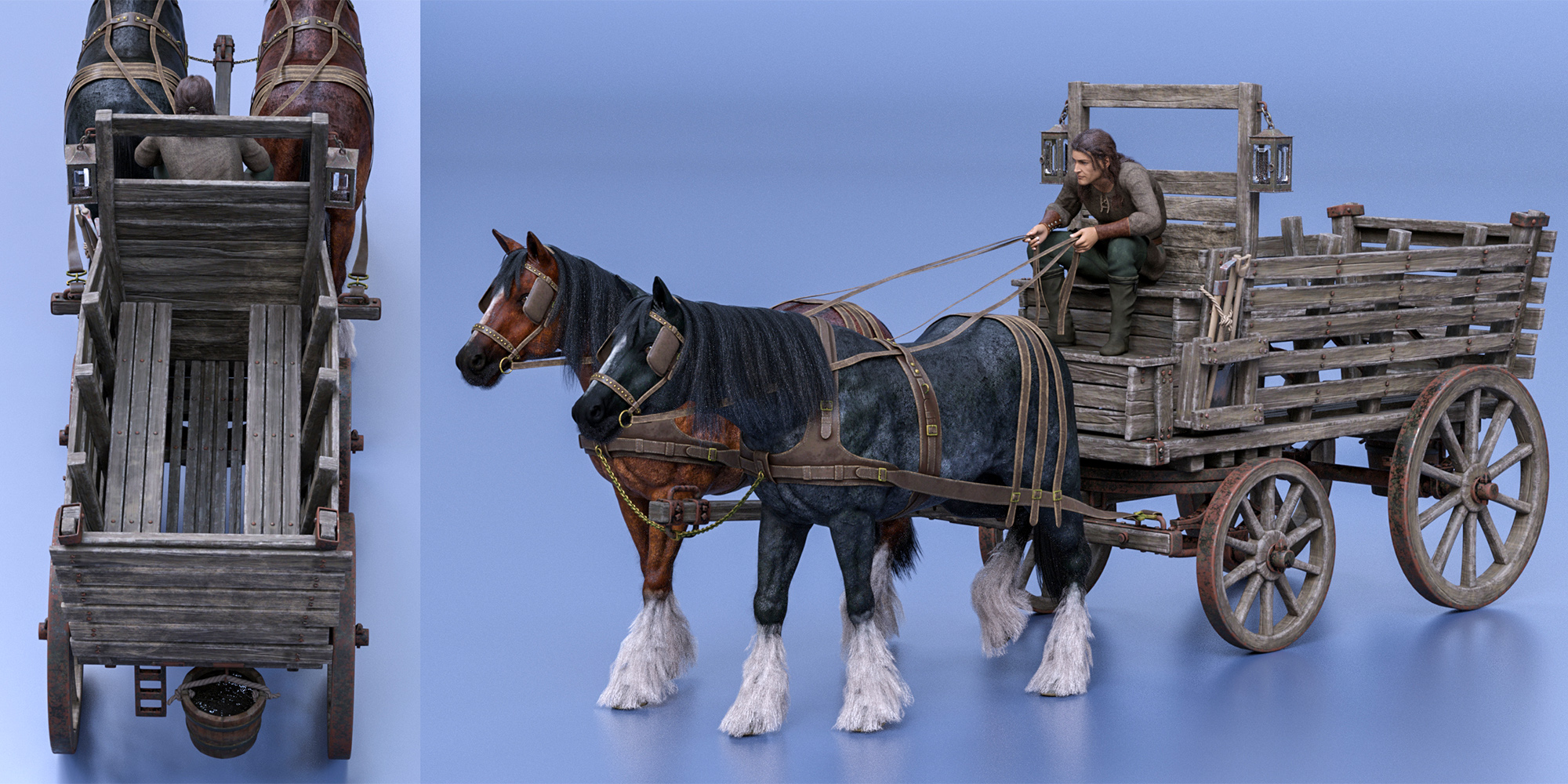 Four-Wheeled Cart for LoREZ Horse 2 | Daz 3D