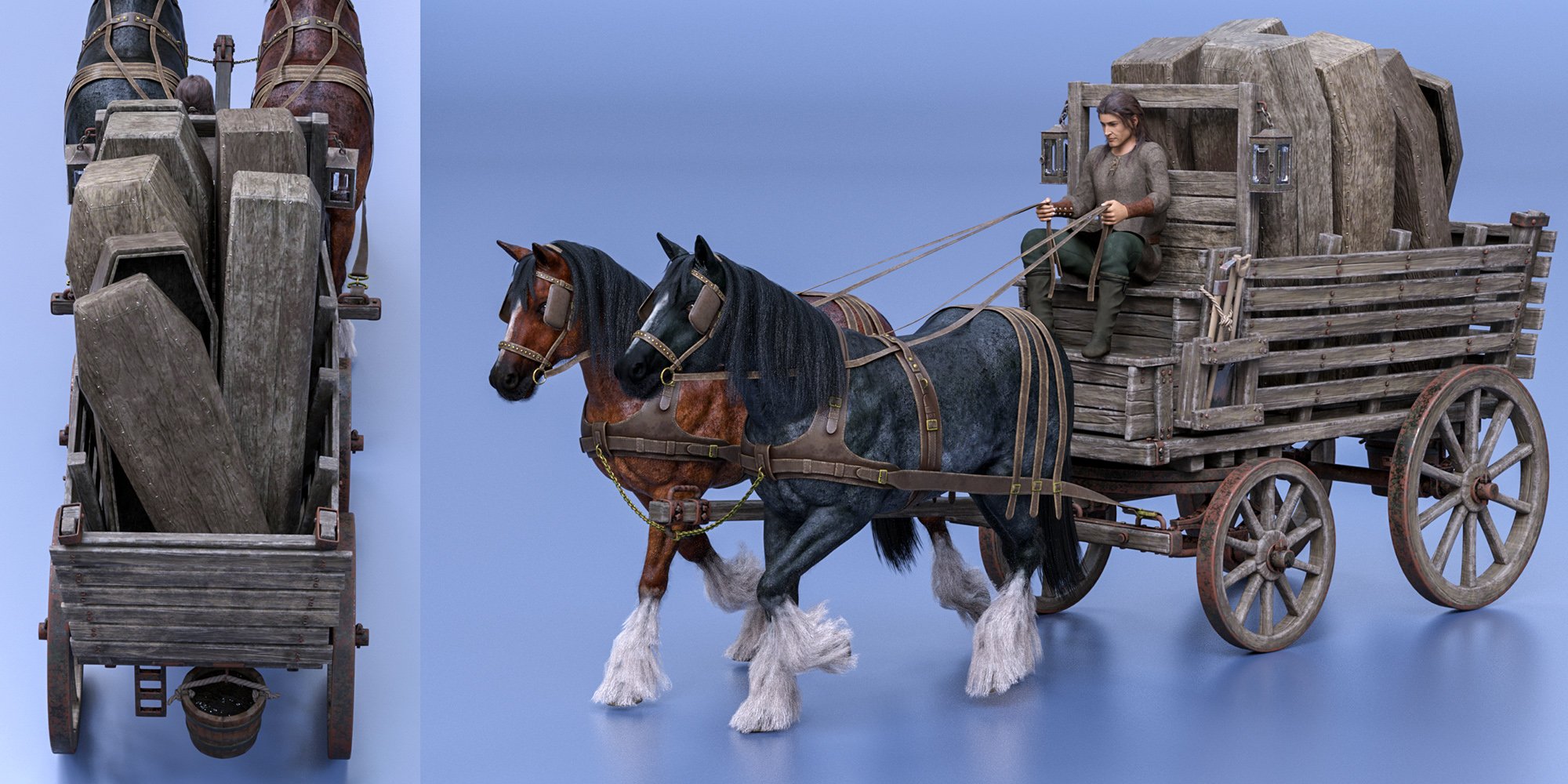 Four-Wheeled Cart for LoREZ Horse 2 | Daz 3D