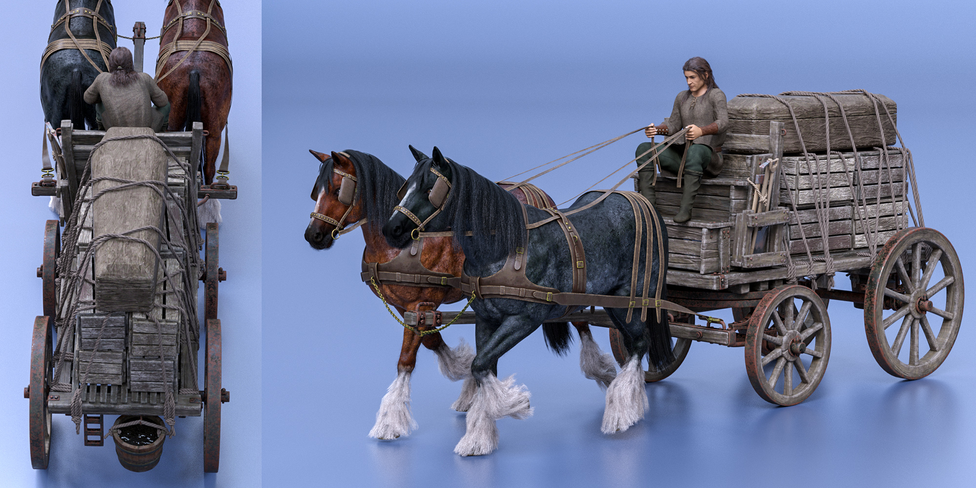 Four-Wheeled Cart for LoREZ Horse 2 | Daz 3D