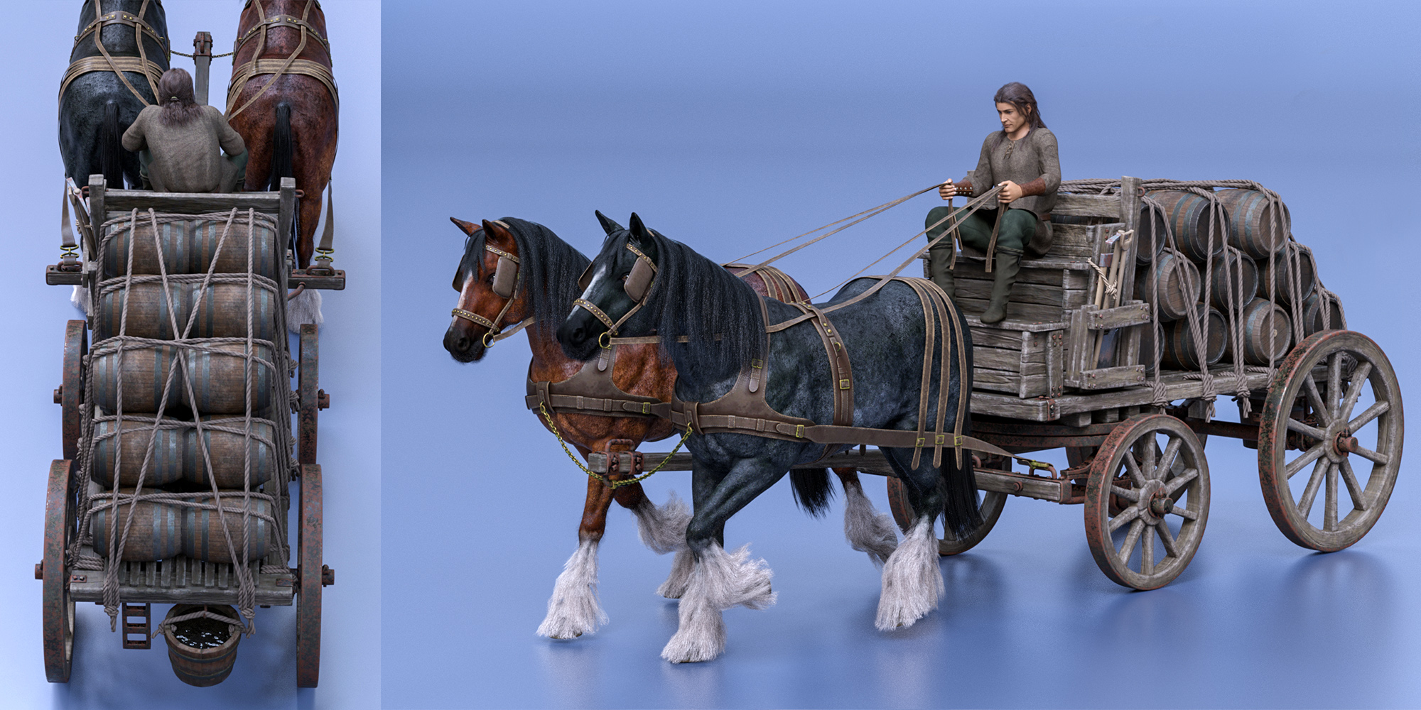 Four-Wheeled Cart for LoREZ Horse 2 | Daz 3D