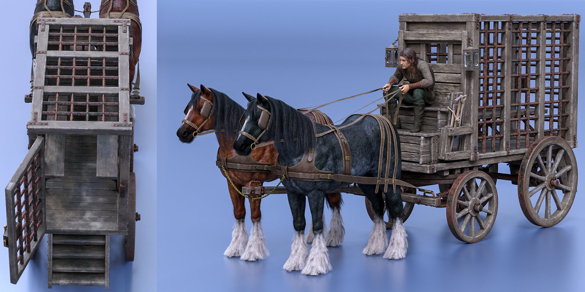 Four-Wheeled Cart for LoREZ Horse 2 | Daz 3D