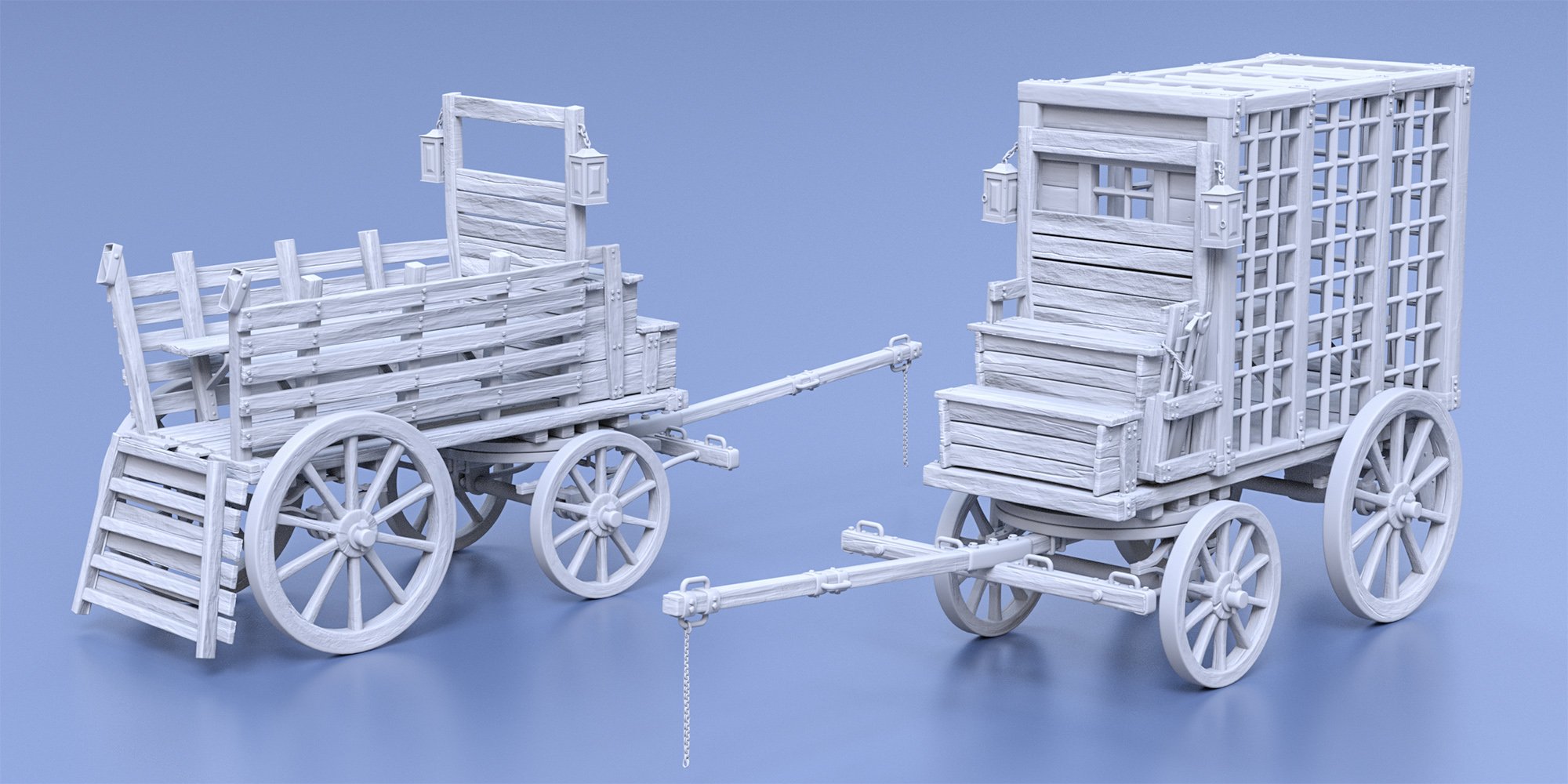 Four-Wheeled Cart for LoREZ Horse 2 | Daz 3D