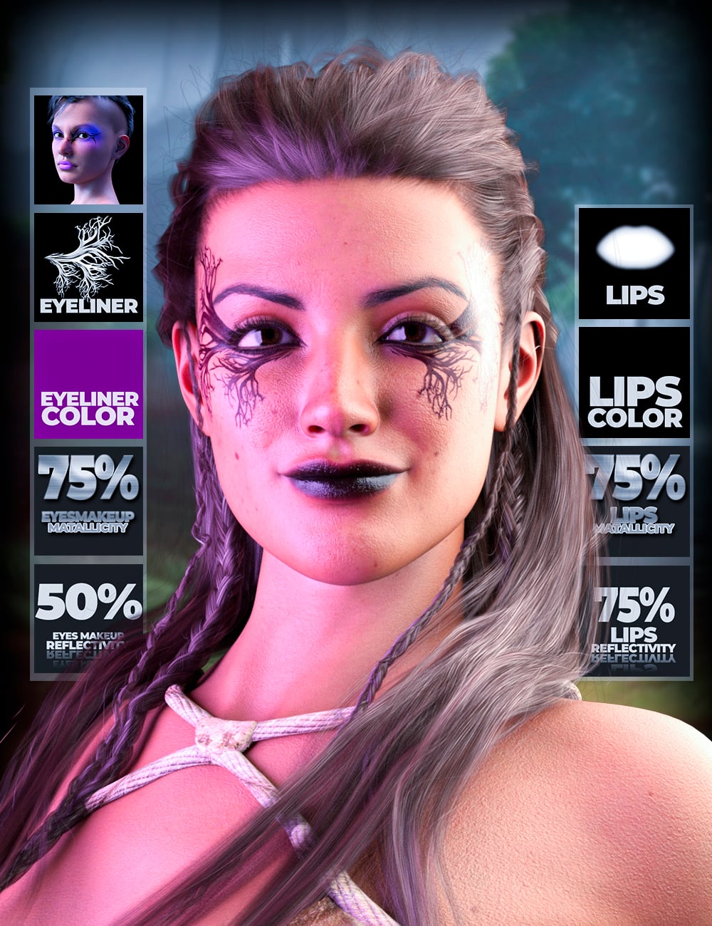 M3D Fantasy Makeup Geoshell and Earrings for Genesis 8 and 8.1 Females | Daz 3D