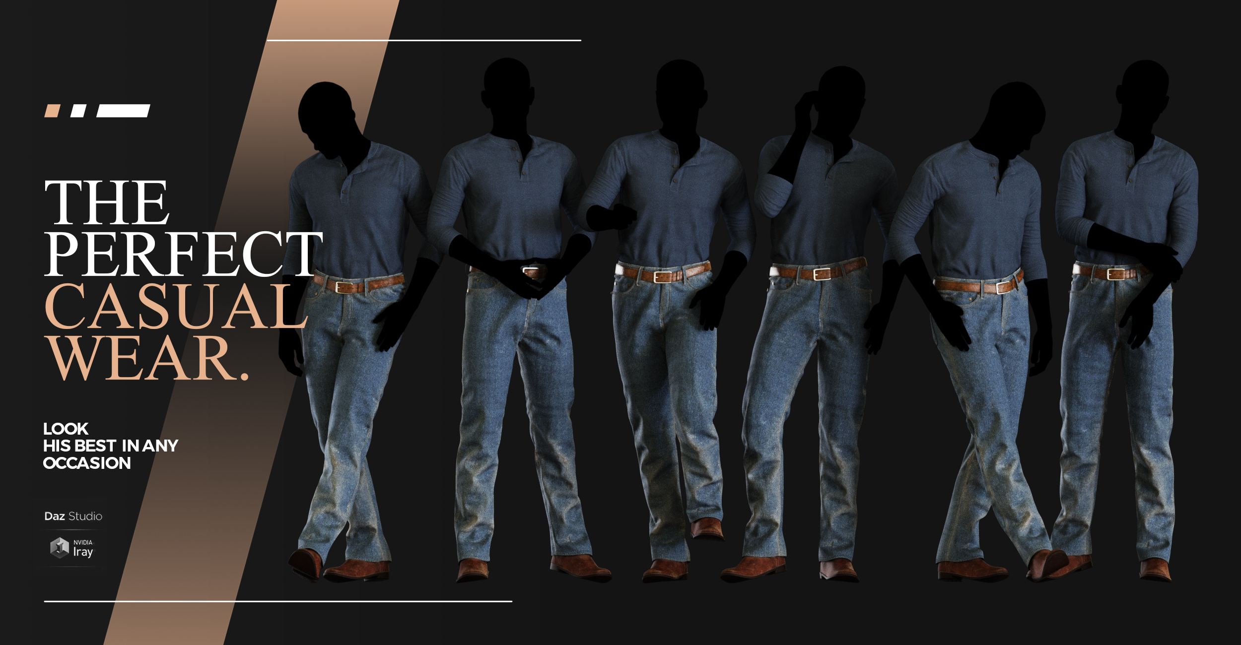 MI Henley Casual Outfit for Genesis 8 and 8.1 Males | Daz 3D