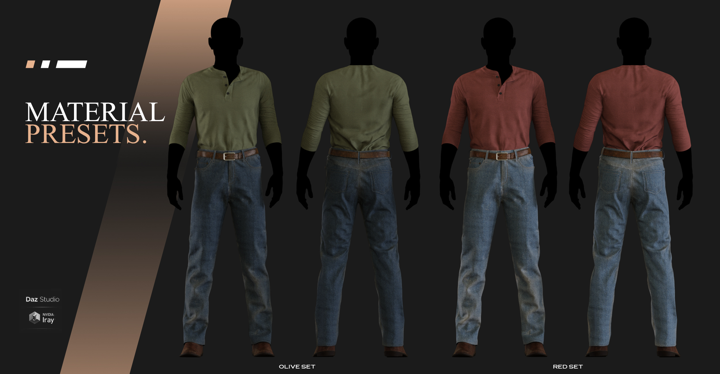 MI Henley Casual Outfit for Genesis 8 and 8.1 Males | Daz 3D
