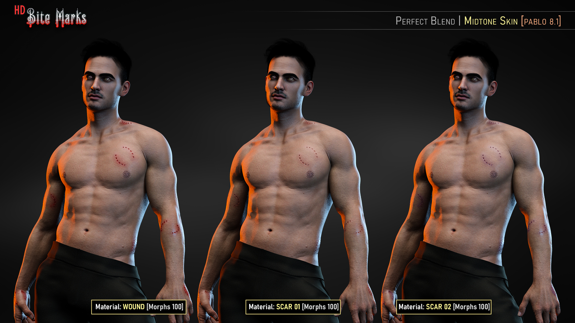 HD Bite Marks for Genesis 8 and 8.1 Males | Daz 3D