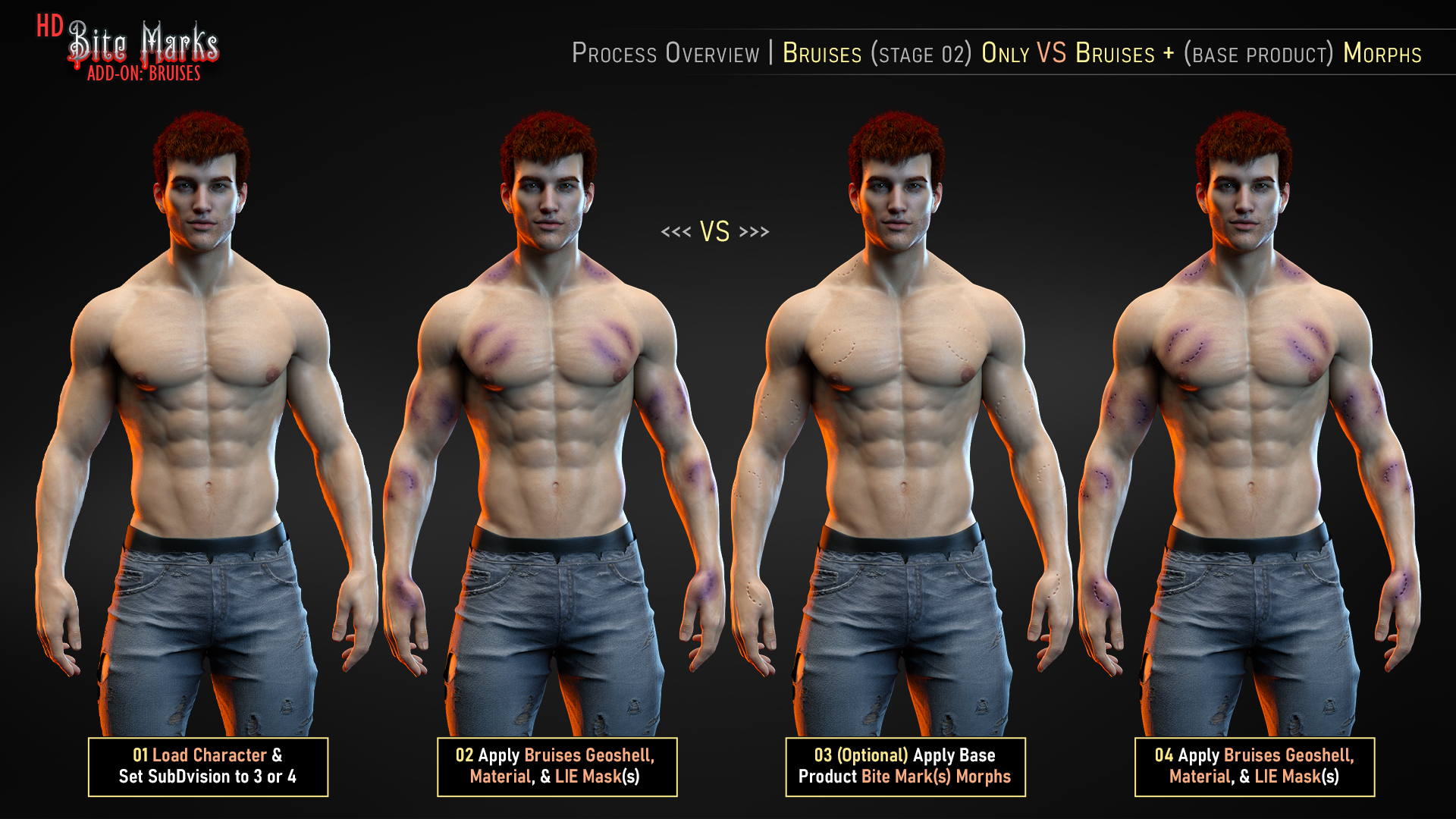 HD Bite Marks Bruised Add-On for Genesis 8 and 8.1 Males | Daz 3D