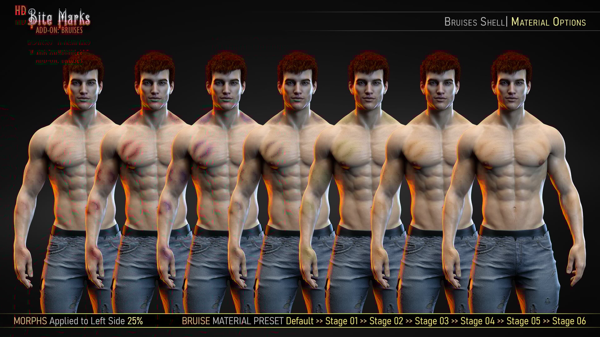 HD Bite Marks Bruised Add-On for Genesis 8 and 8.1 Males | Daz 3D