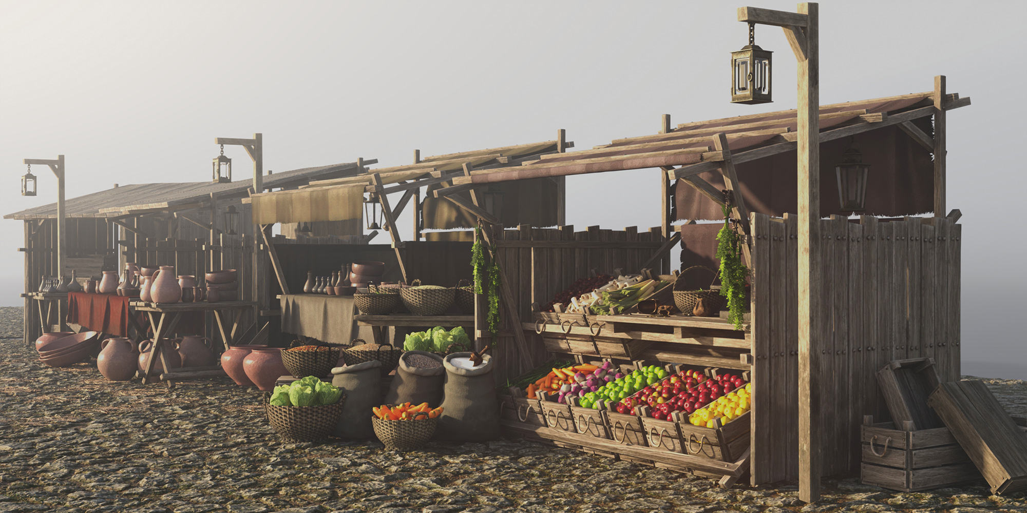 Medieval Roadside Merchant Stalls | Daz 3D