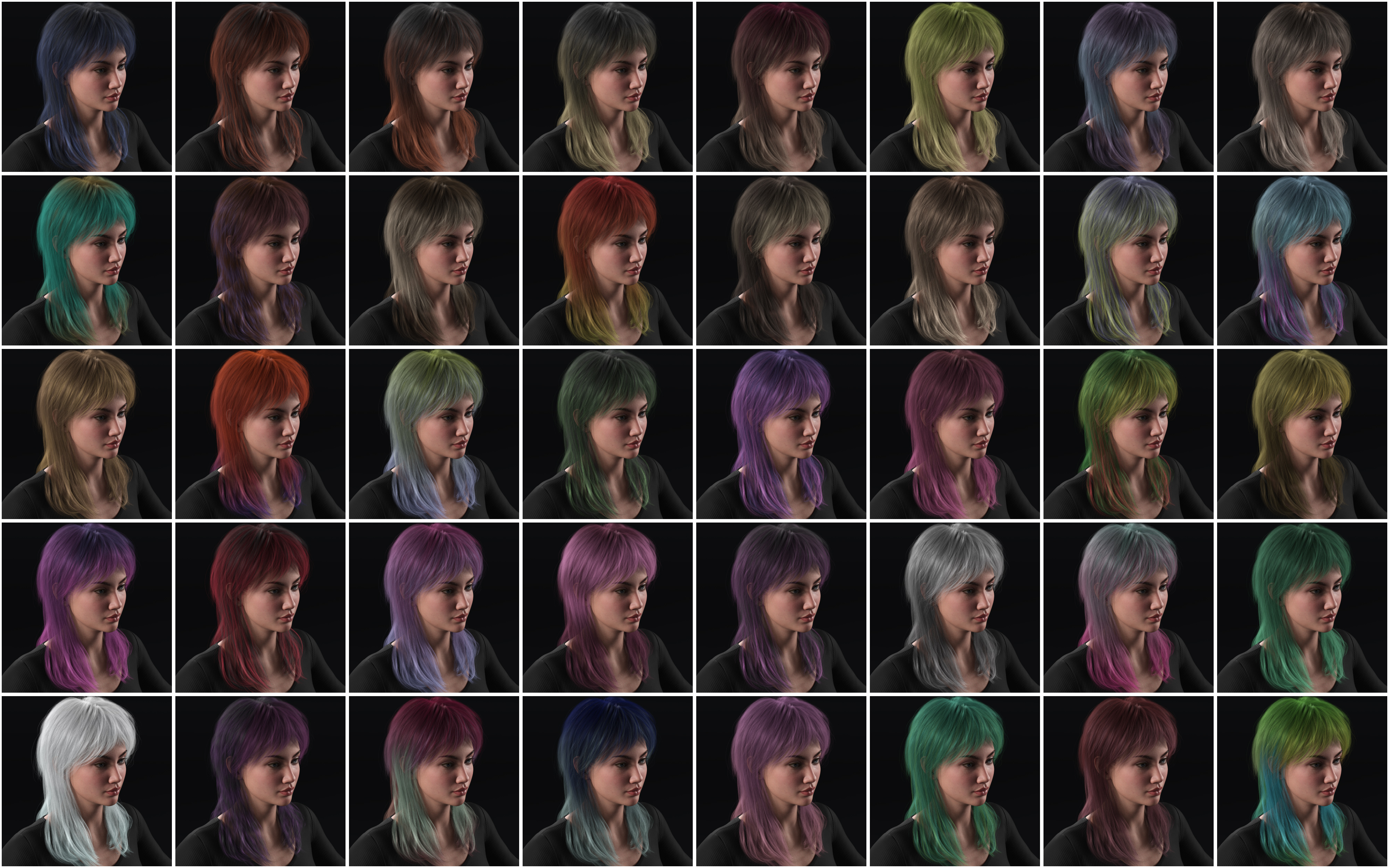 Long Mullet Style Hair Color Expansion | Daz 3D