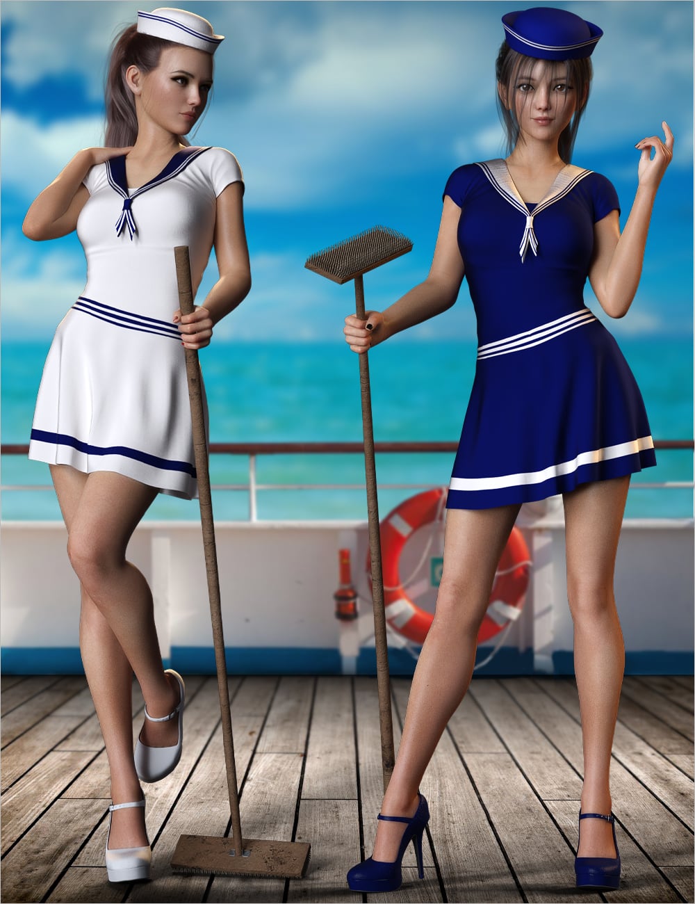 dForce Navy Sailor Outfit Set for Genesis 8 and 8.1 Females | Daz 3D