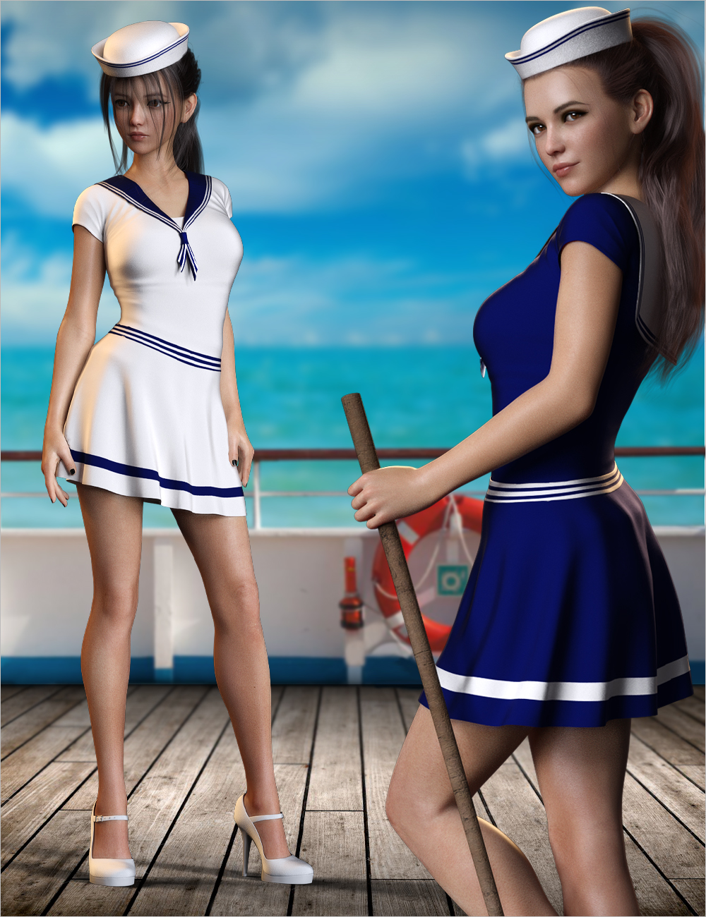 dForce Navy Sailor Outfit Set for Genesis 8 and 8.1 Females | Daz 3D