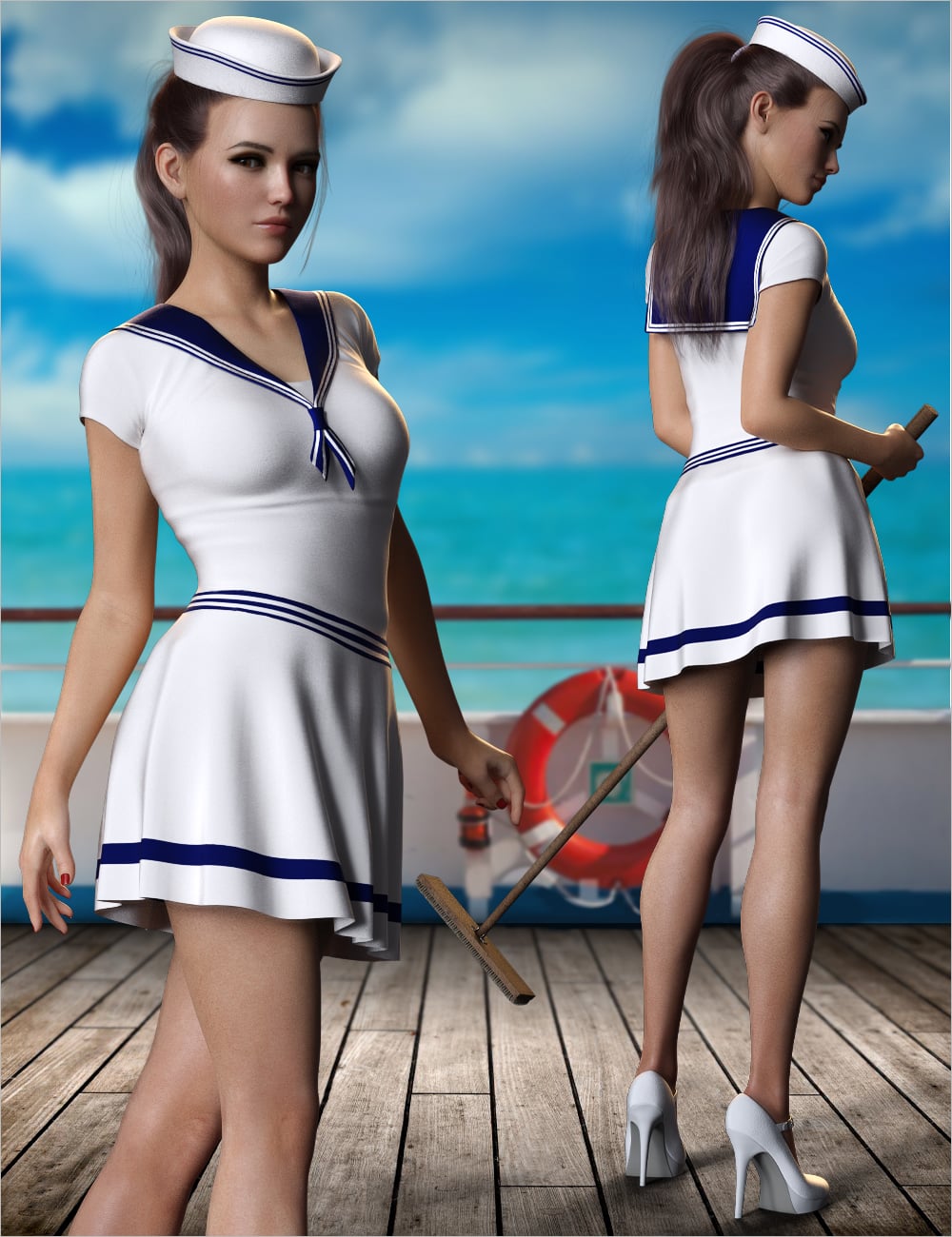 dForce Navy Sailor Outfit Set for Genesis 8 and 8.1 Females | Daz 3D