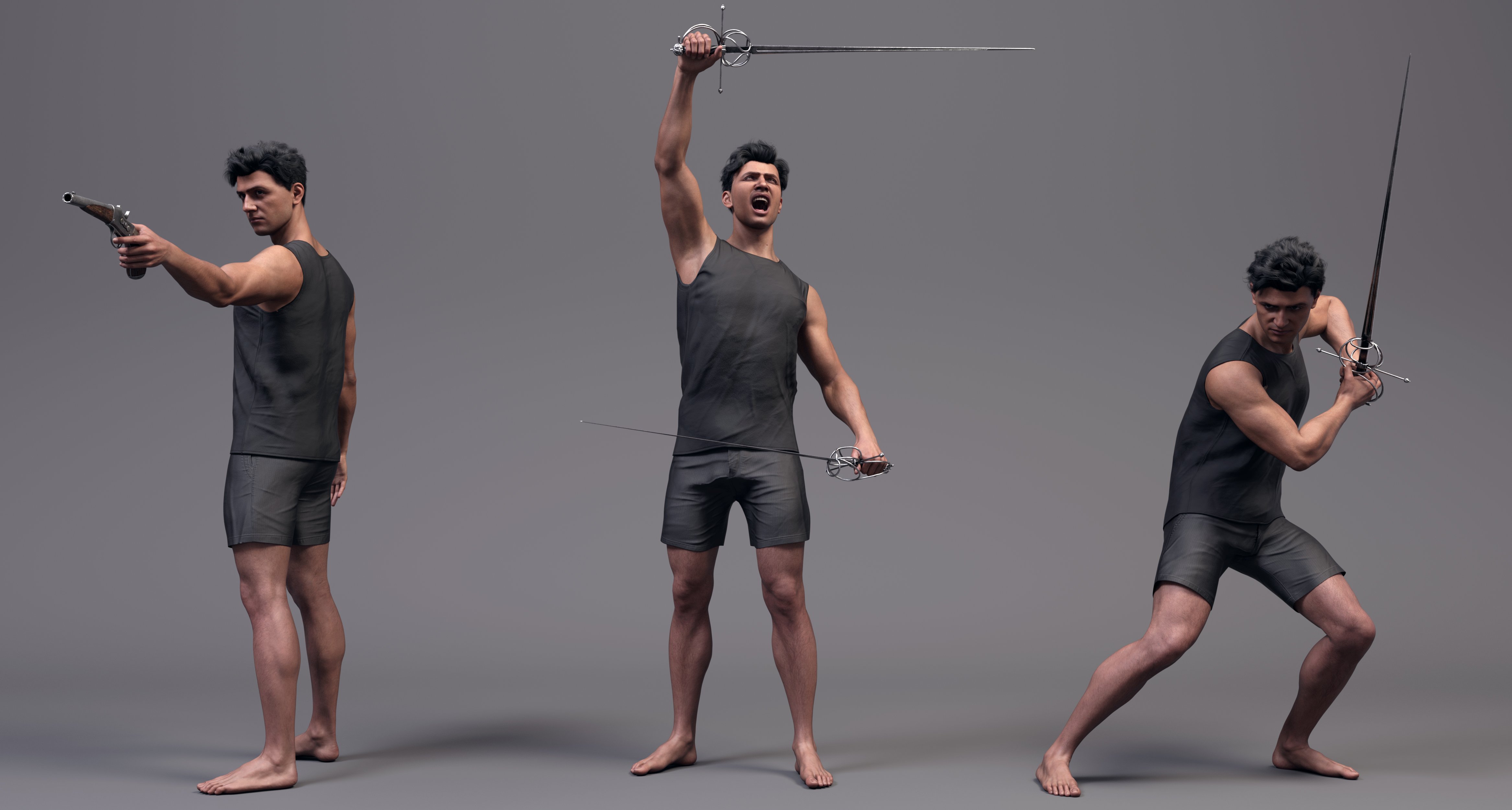 Knights Dynasty Sword and Gun Poses for Genesis 9 | Daz 3D