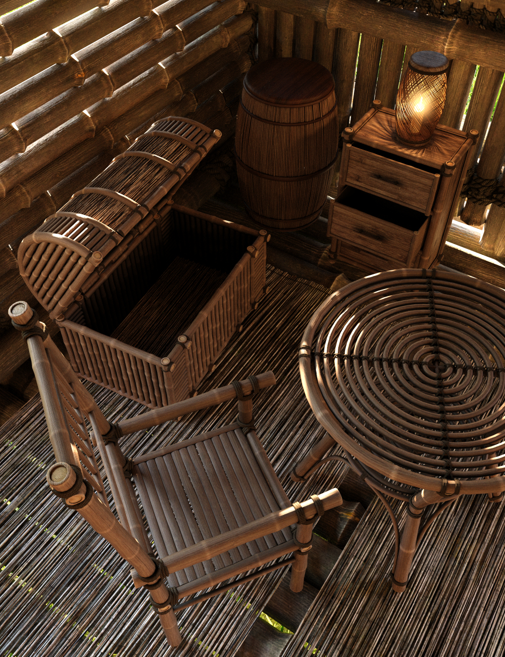 Rustic Bamboo Furniture | Daz 3D