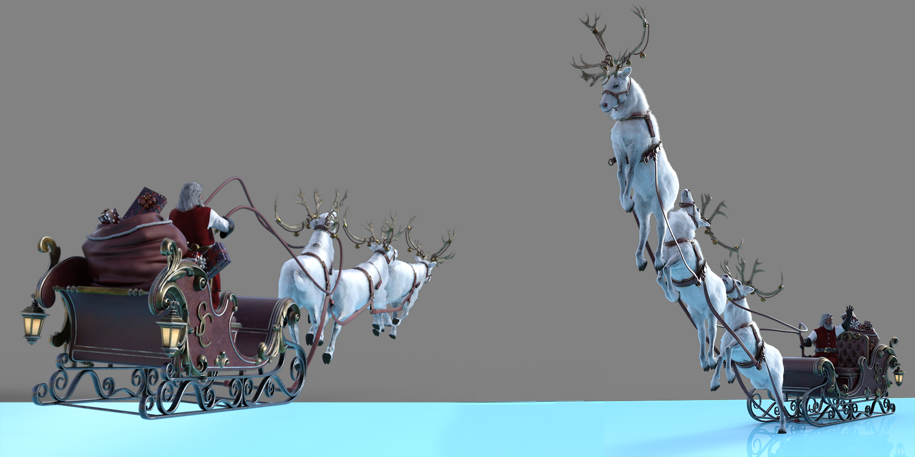 Santa's Reindeer Poses for Reindeer, Sleigh, Reigns, and Nikolai 9 | Daz 3D