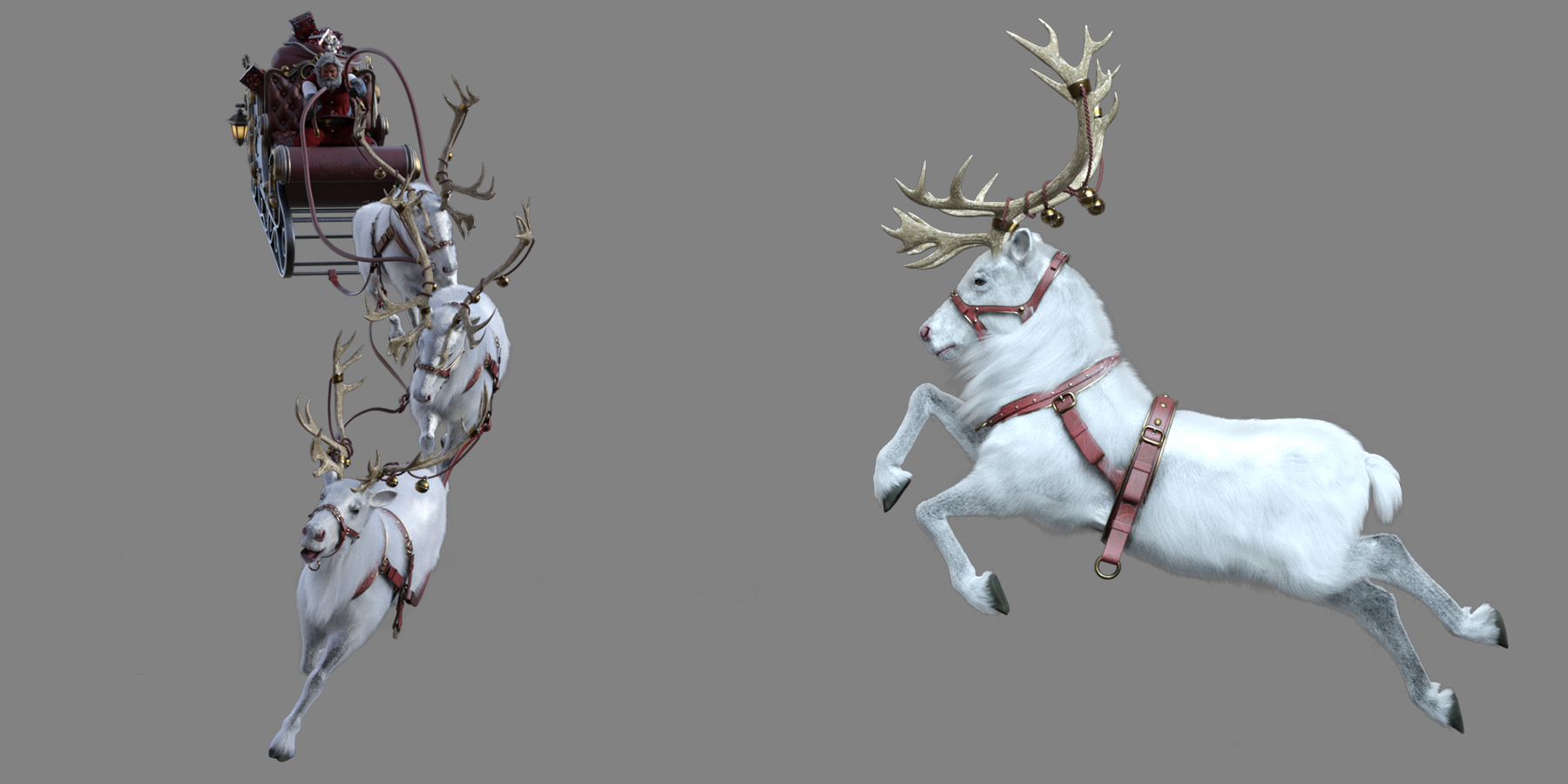 Santa's Reindeer Poses for Reindeer, Sleigh, Reigns, and Nikolai 9 | Daz 3D