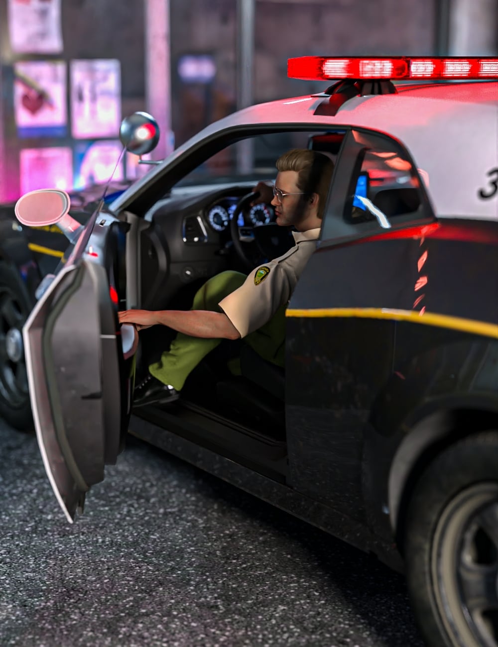 Modern Handgun Poses on Metro Police Car for Genesis 8 and 9 | Daz 3D