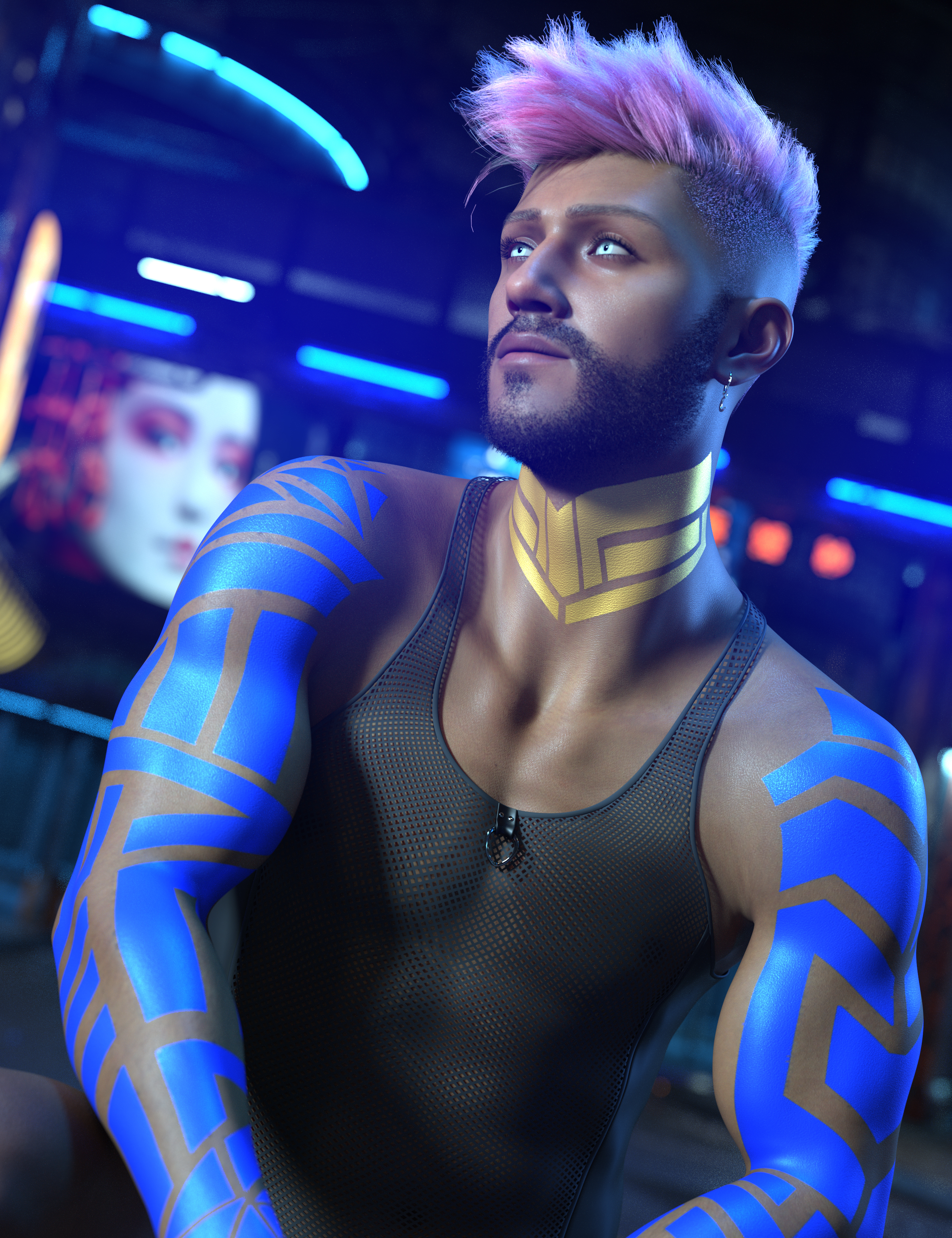 Geometrical LIE Full Body Masculine Tattoo Art for Genesis 9 | Daz 3D
