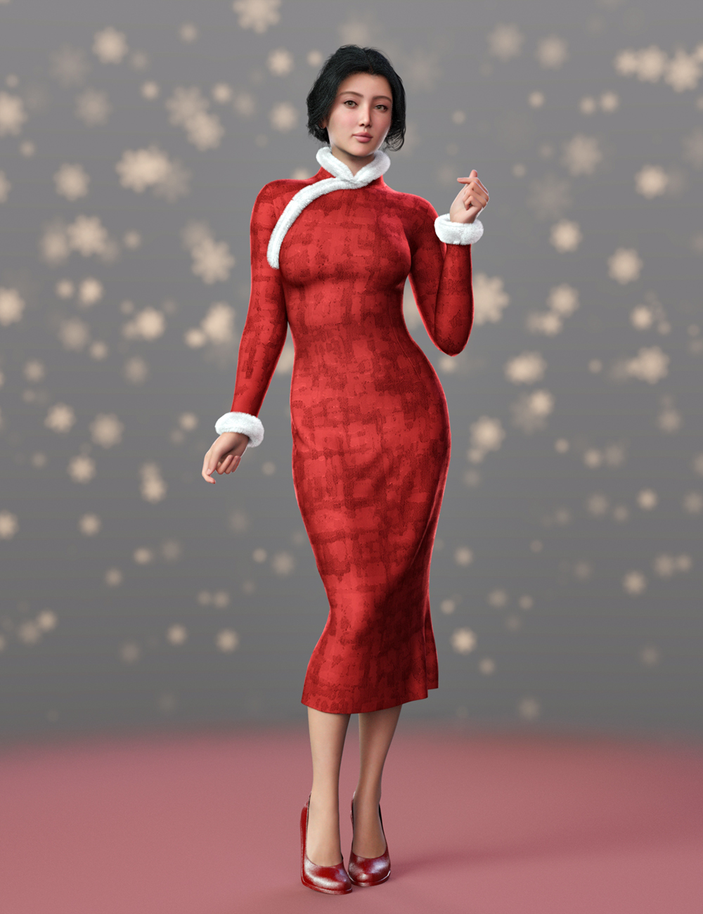 dForce MK Winter Cheongsam Dress for Genesis 9 | Daz 3D
