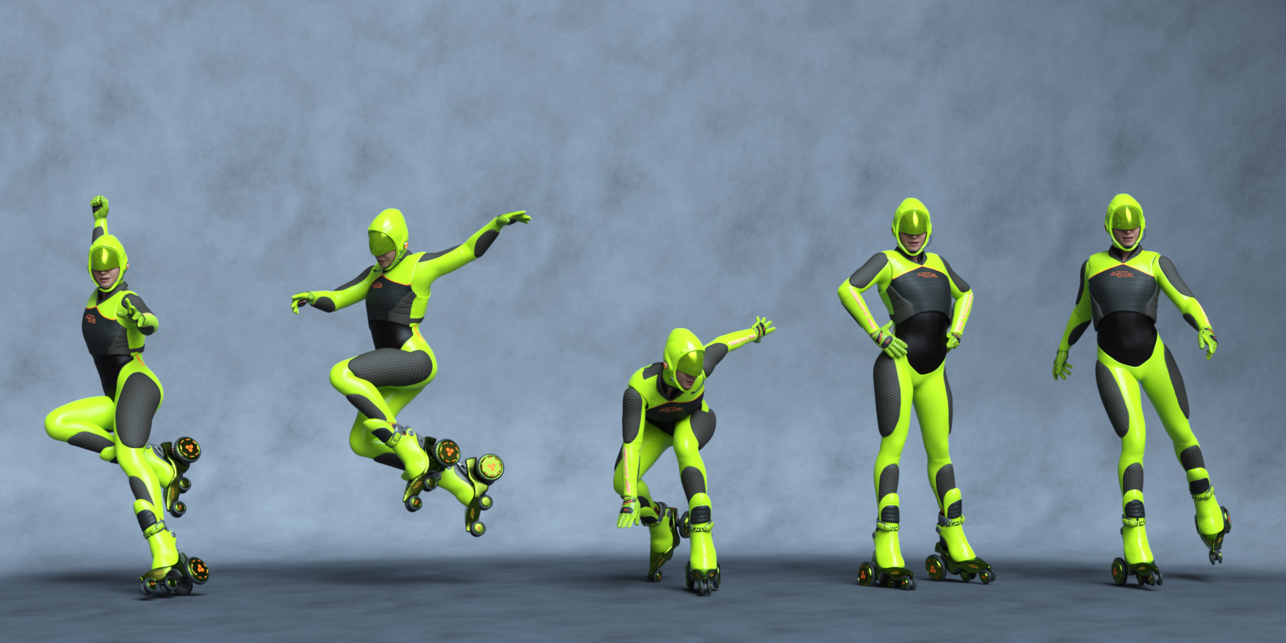 Sci-Fi Roller Poses for Genesis 9 and NDCyberDream Rollerblade | Daz 3D