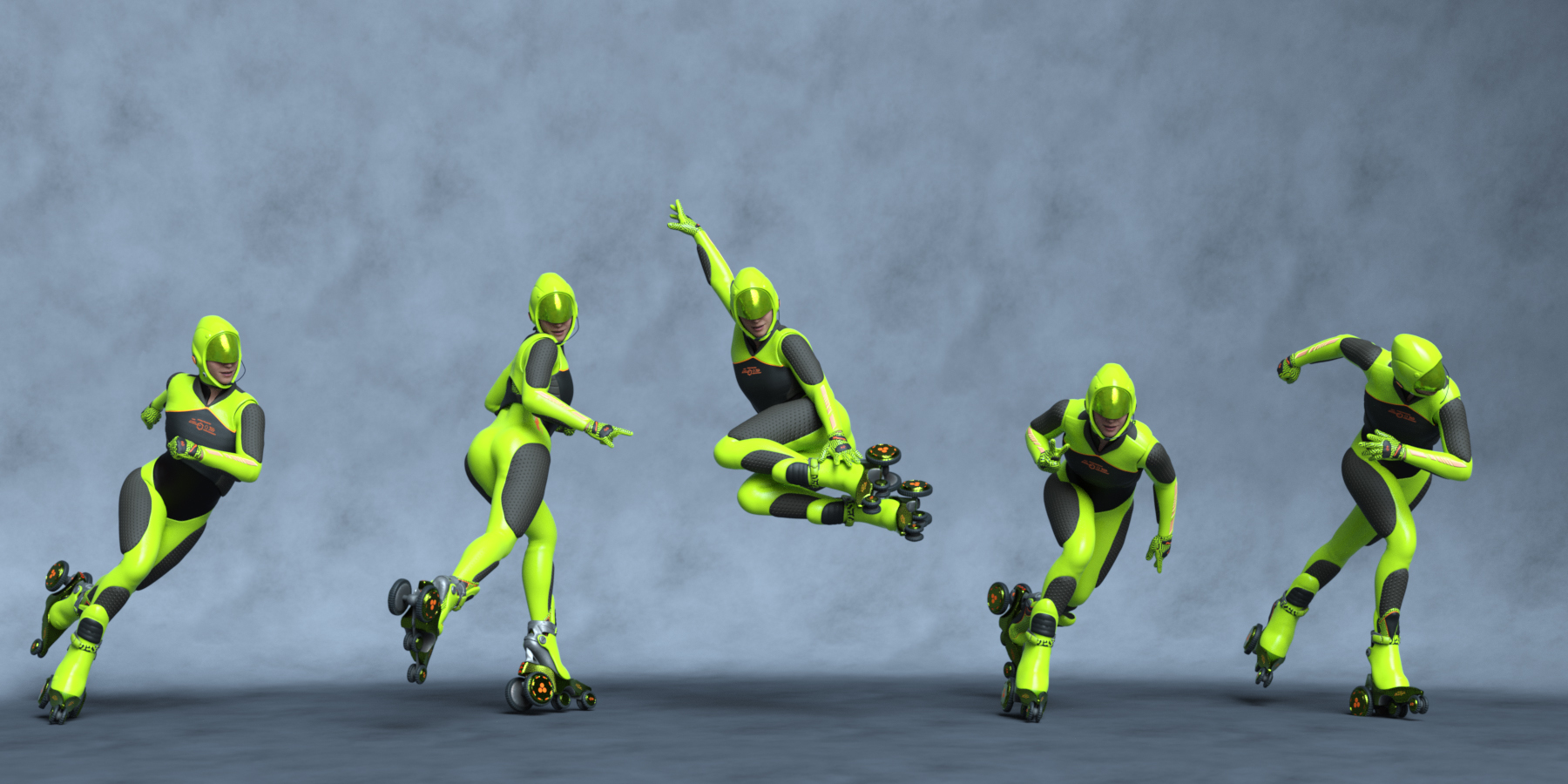 Sci-Fi Roller Poses for Genesis 9 and NDCyberDream Rollerblade | Daz 3D