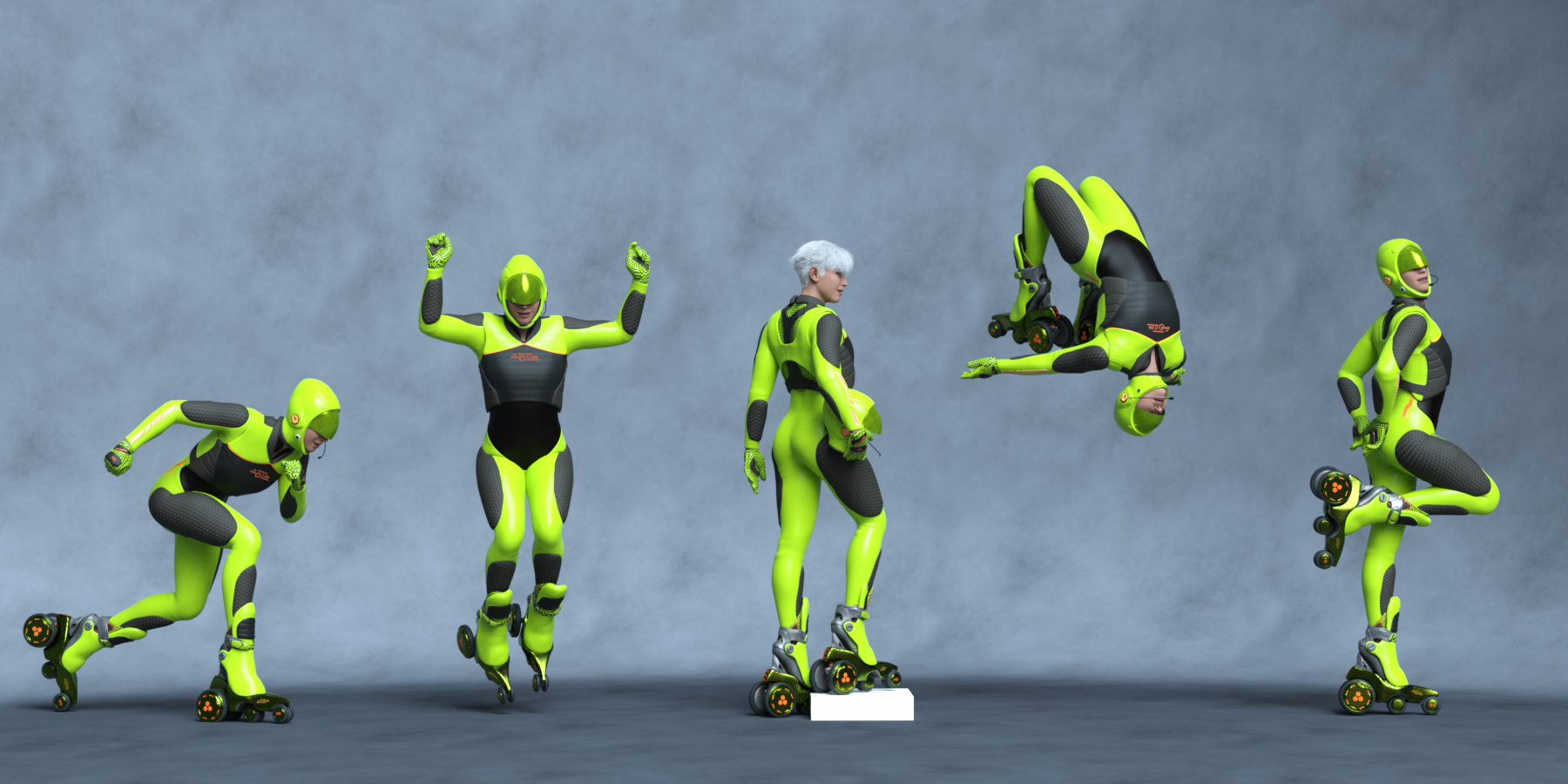 Sci-Fi Roller Poses for Genesis 9 and NDCyberDream Rollerblade | Daz 3D
