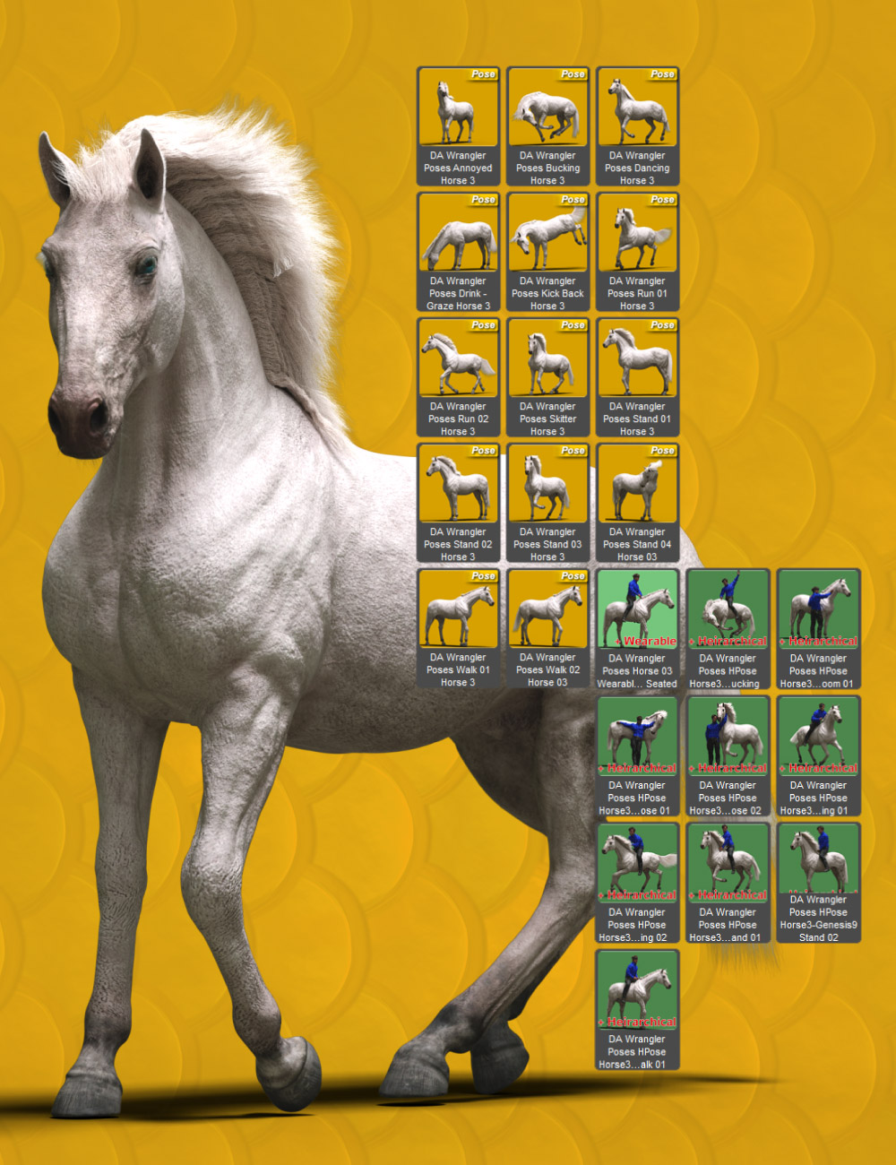DA Wrangler Poses for Daz Horse 3 and Genesis 9 | Daz 3D
