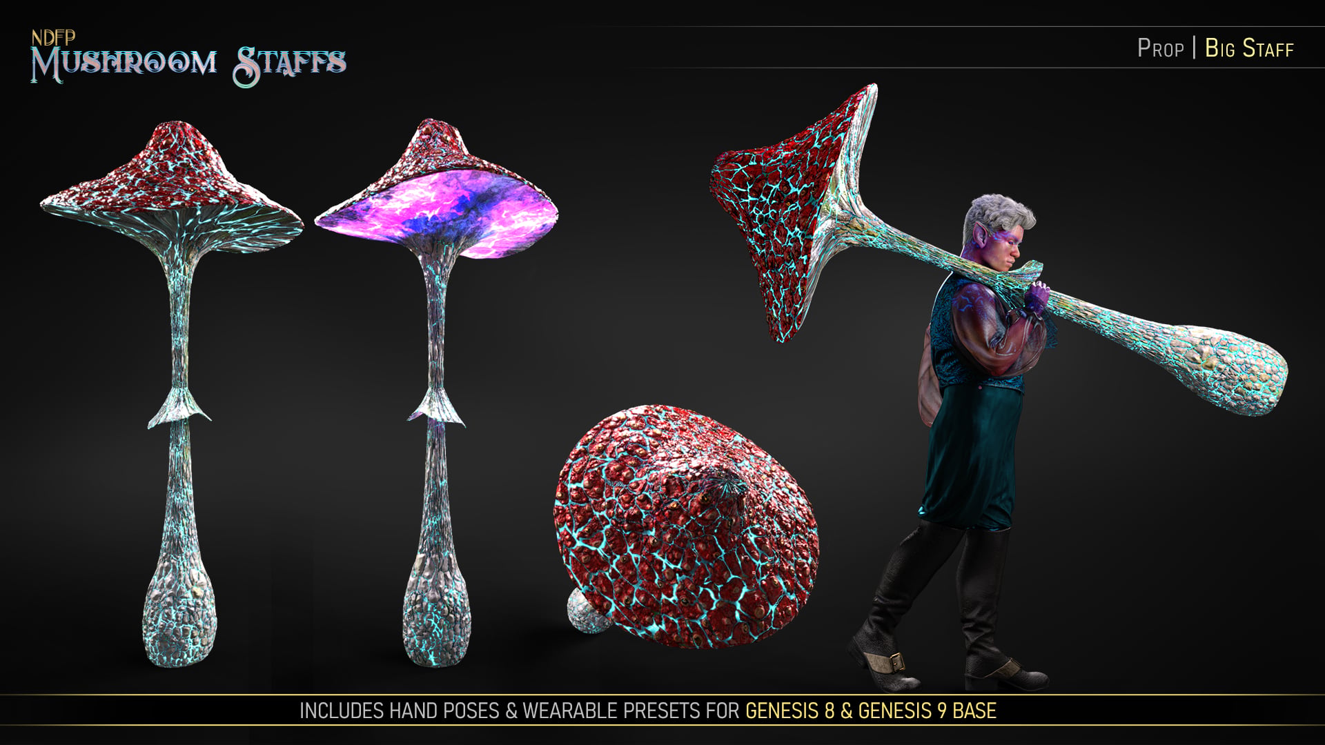 NDFP Mushroom Staffs for Genesis 9 and 8 | Daz 3D