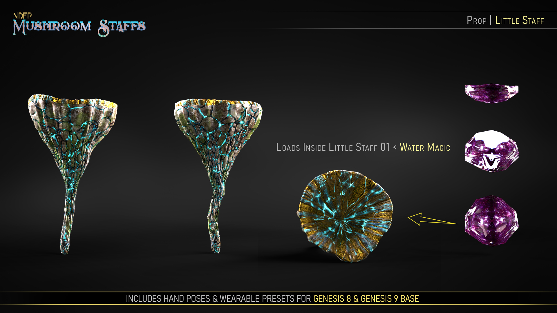 NDFP Mushroom Staffs for Genesis 9 and 8 | Daz 3D