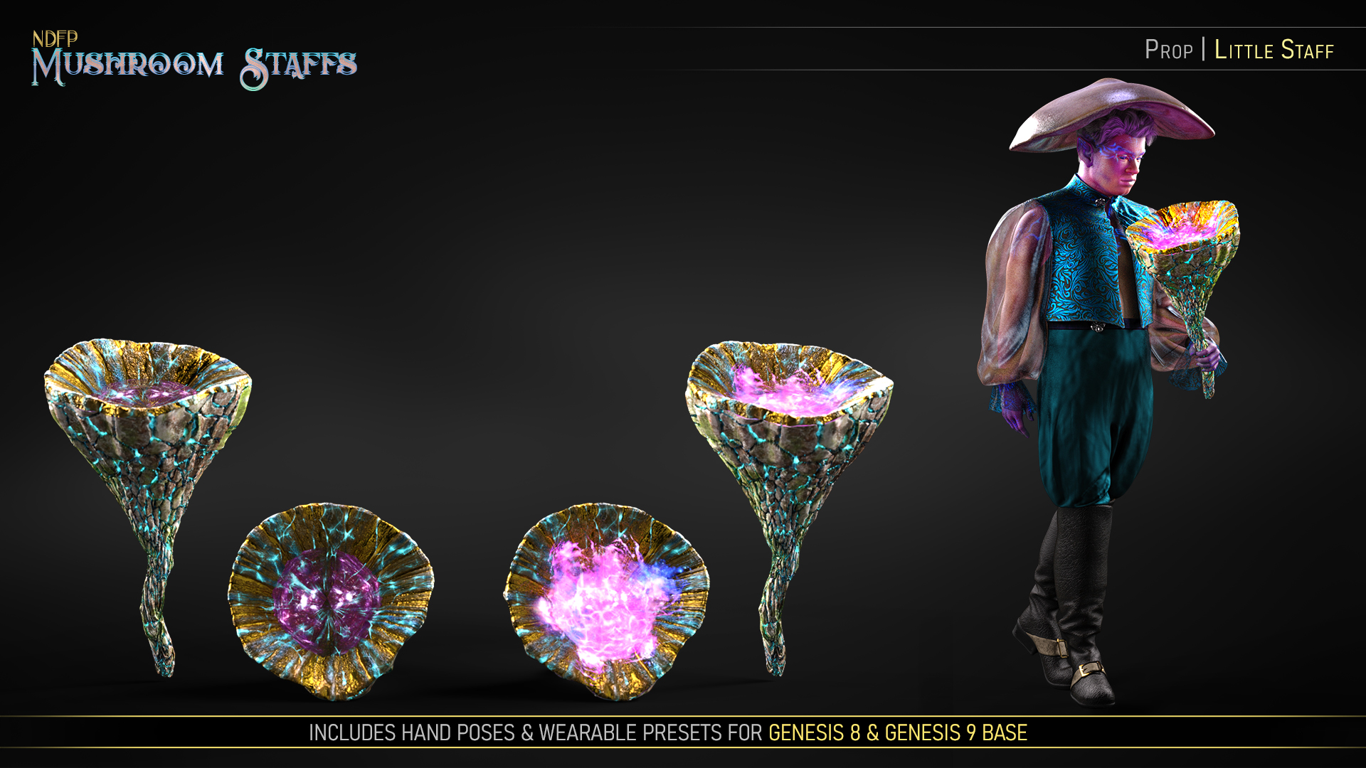 NDFP Mushroom Staffs for Genesis 9 and 8 | Daz 3D