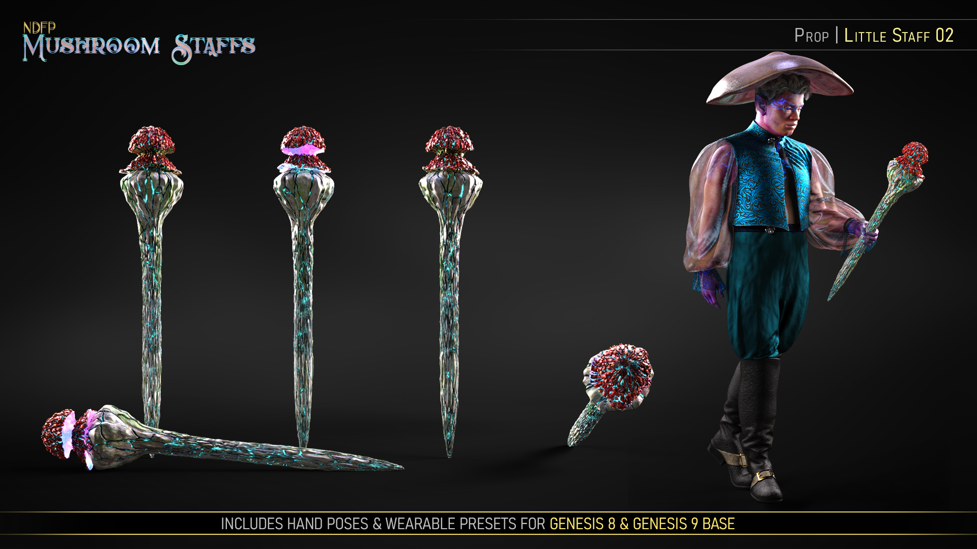 NDFP Mushroom Staffs for Genesis 9 and 8 | Daz 3D