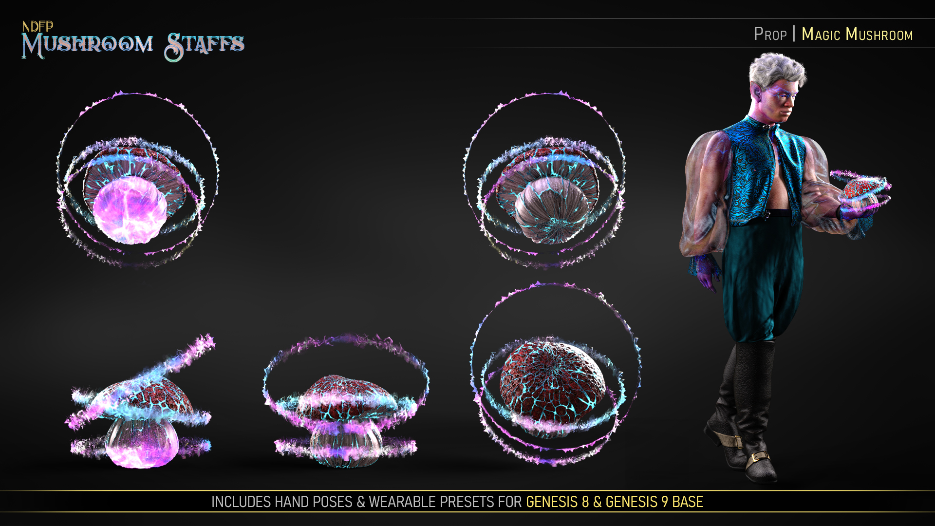 NDFP Mushroom Staffs for Genesis 9 and 8 | Daz 3D