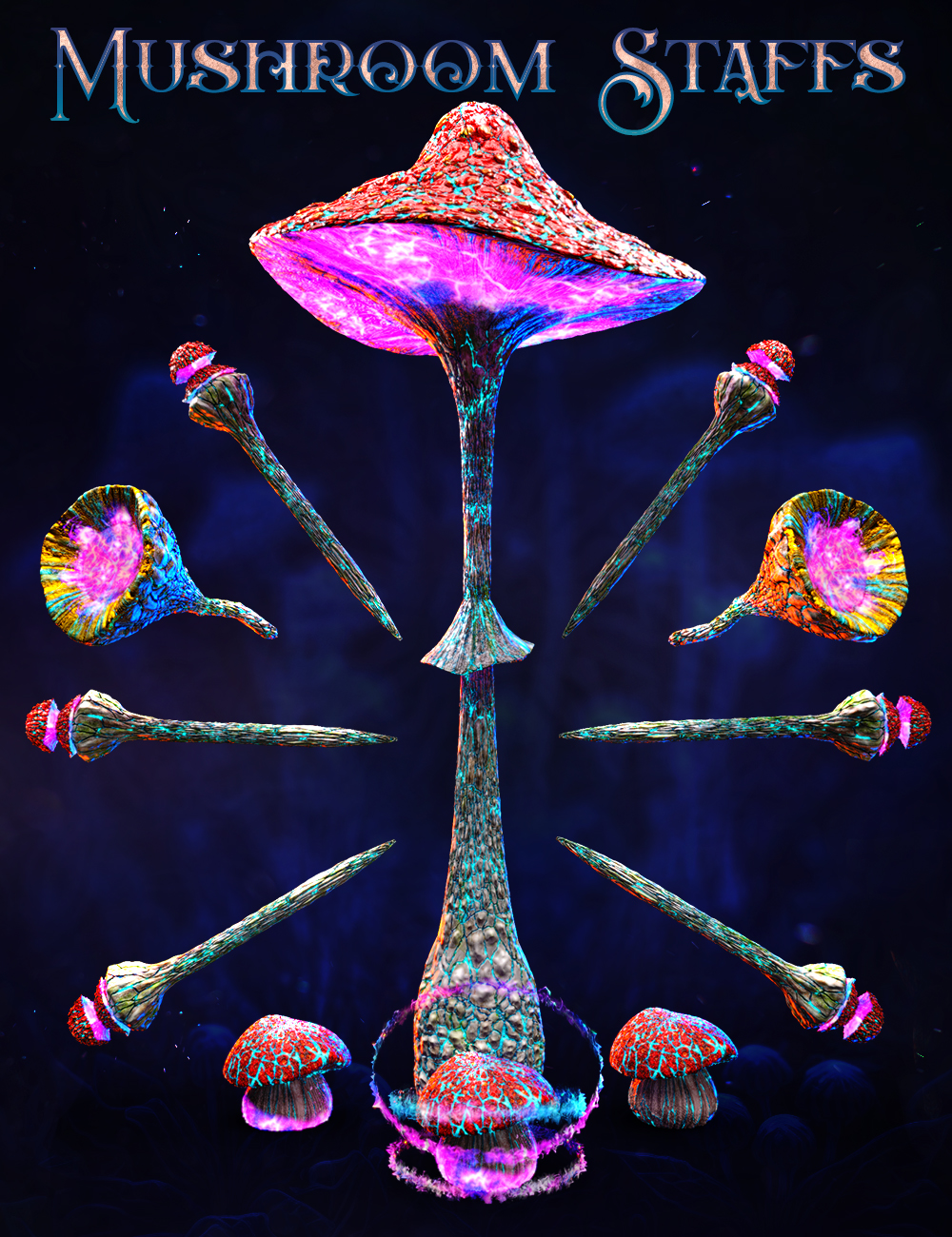 NDFP Mushroom Staffs for Genesis 9 and 8 | Daz 3D