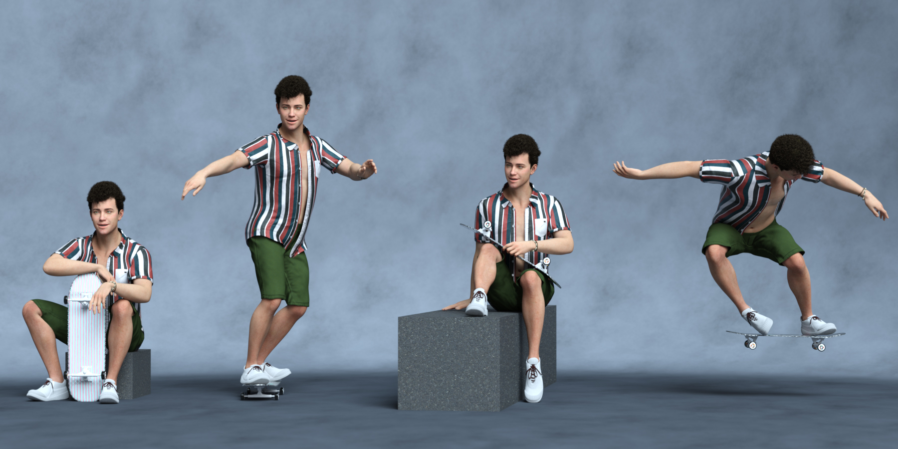 Skate Away Poses for Genesis 9 and BW Skateboard 06 | Daz 3D