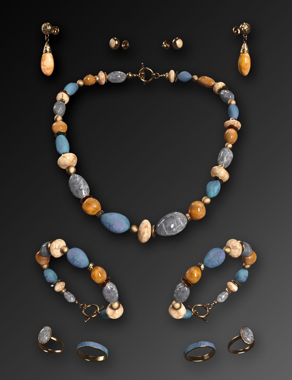 Mixed Gems Jewelry Set for Genesis 9 | Daz 3D