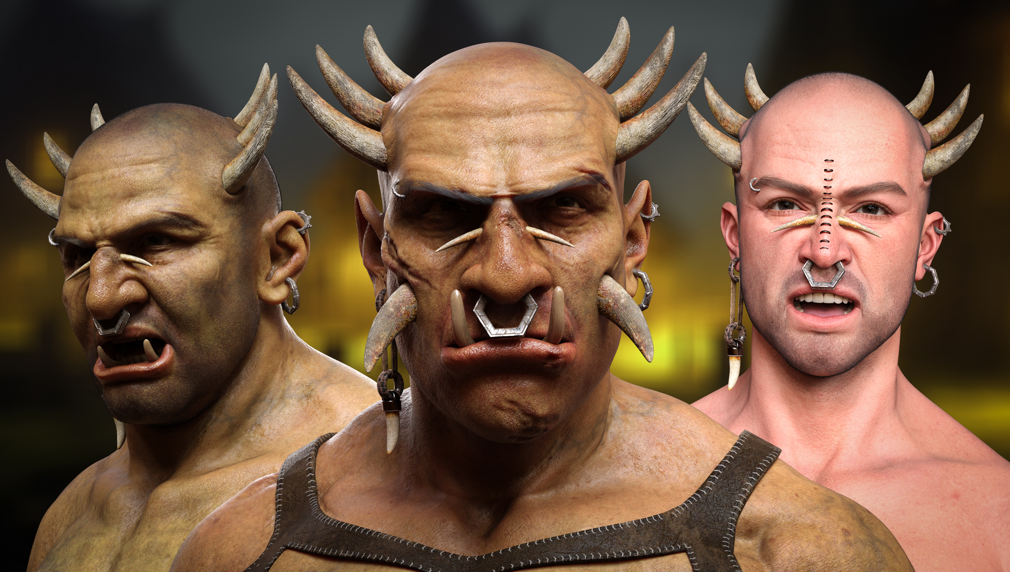 M3D Orc Piercings Set for Genesis 9 | Daz 3D