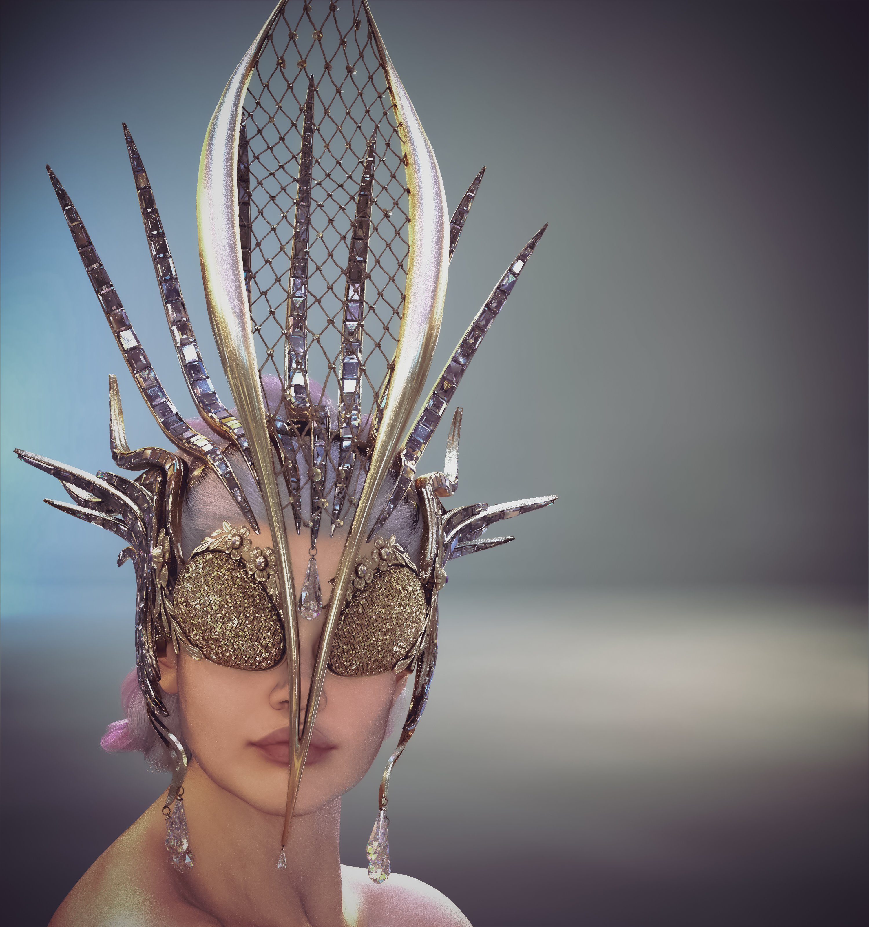 Extravaganza Futuristic Headdress for Genesis 9, 8.1, and 8 | Daz 3D